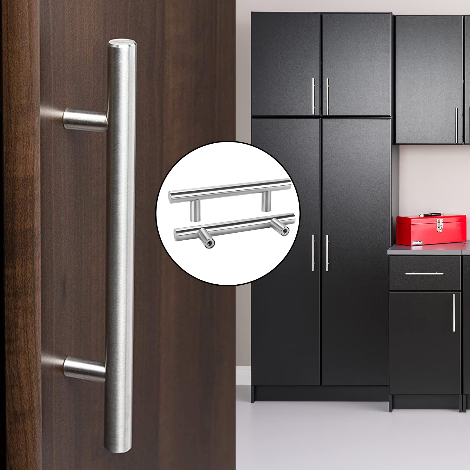 homdiy | 50 Pack 3in Hole Centers | Cabinet Handles Nickel Drawer Pulls Stainless Steel, Bar Handle Pull with Brushed Nickel Finish | Kitchen Cabinet Hardware/Dresser Drawers 201SN