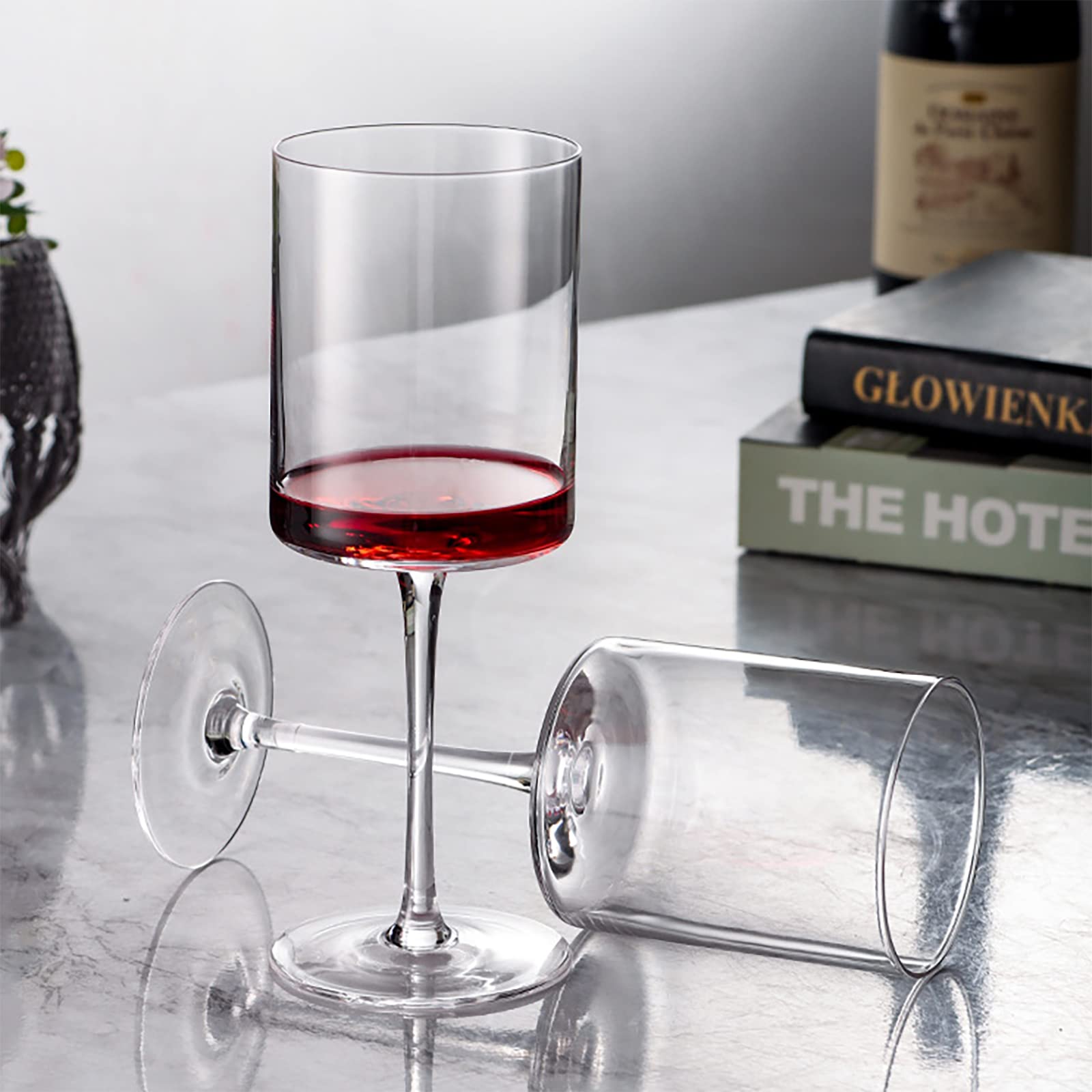 Hiceeden 4 Pack 15 Oz Square Red Wine Long Stemmed Glasses, Modern Goblet Champagne Flutes Glasses, Crystal Clear White Wine Stemware for Party, Dinner, Banquet, Wedding, Housewarming Gift