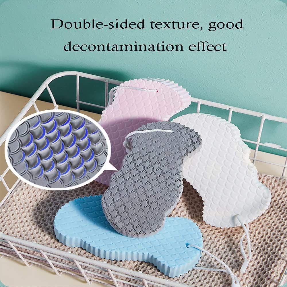 Magic Exfoliating Bath Sponge Ultra Soft Bath Body Shower Sponge, Reusable Bath Sponge Multiple Textures for Gentle Cleansing and Deep Exfoliation, Fit for All Ages (Blue+Pink)