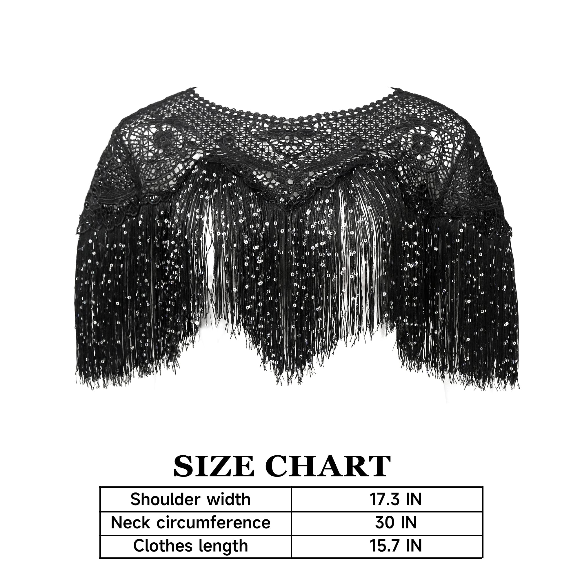 JEGERMIG Gothic Feather Fringe Sequins Shawl Flapper Dress Cape for Evening Dress Wedding Party