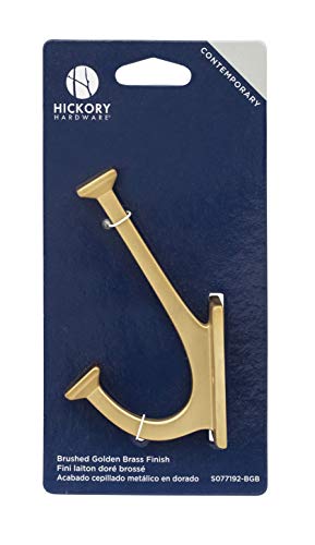 Hickory Hardware Skylight Collection Coat Hooks, Wall Hooks for Hanging Coats, Hats, Towels, Robes and More, 4-7/8 Inch Long, Brushed Golden Brass, Single, 1 Count (Pack of 1)