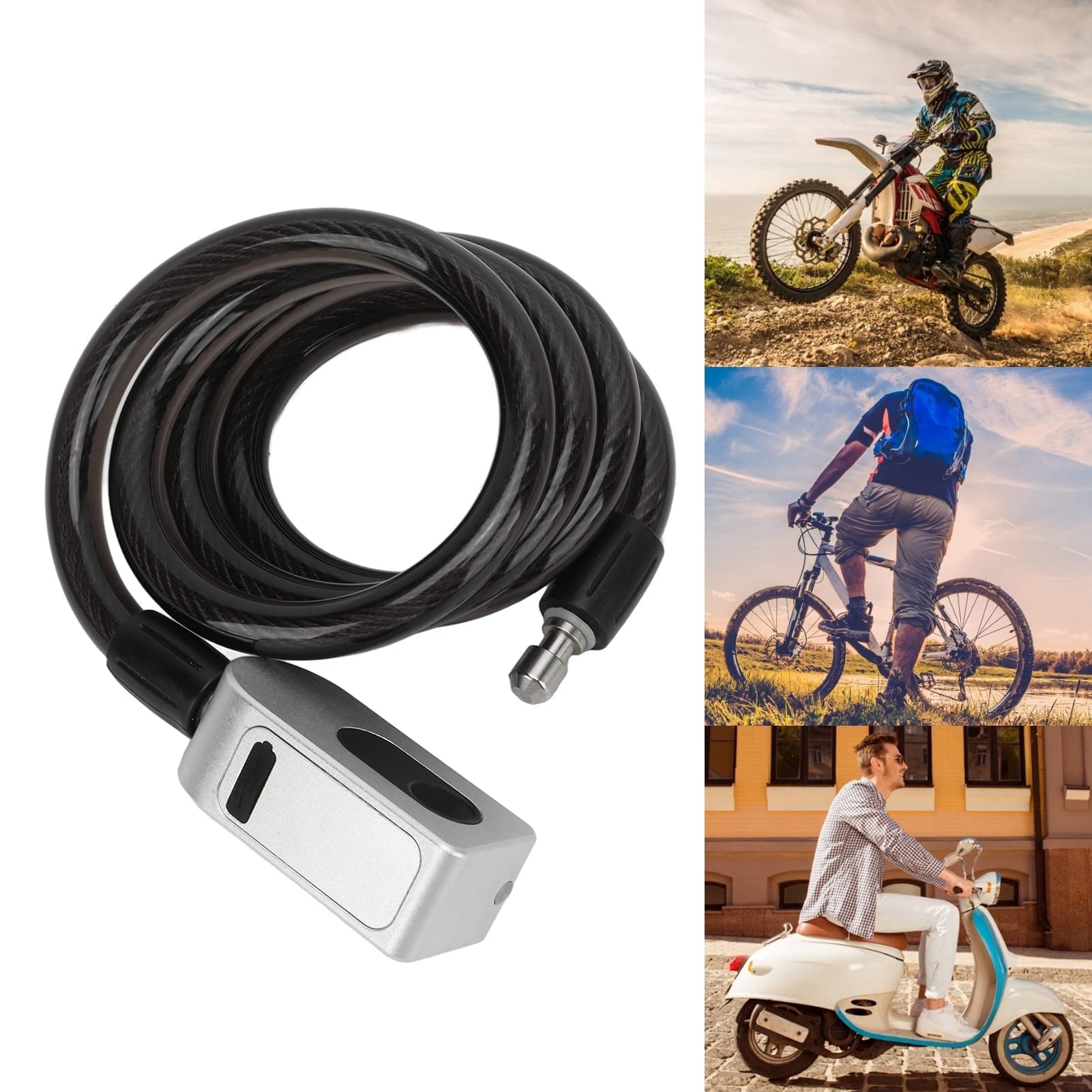 KOSDFOGE Fingerprint Bike Lock Cable Anti Theft Keyless Bike Chain Lock Rechargeable IP67 Waterproof for Electric Motorcycle