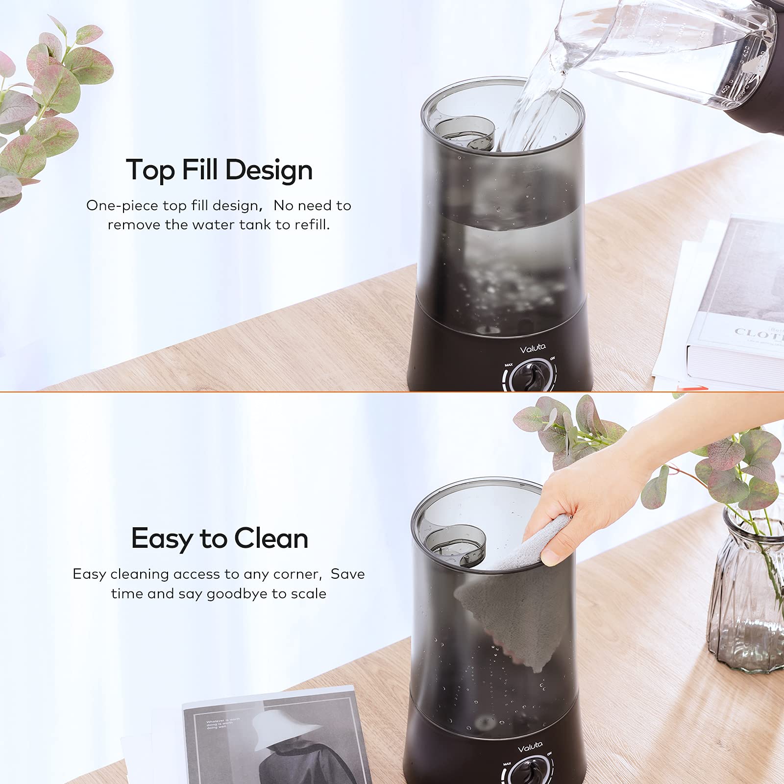 Humidifiers for Bedroom - 4L Cool Mist Humidifier Top Fill Oil Diffuser Quiet Ultrasonic Humidifiers for Home Large Room, Adjustable 360° Mist Output Control, Auto Shut Off, Humidifiers for Baby