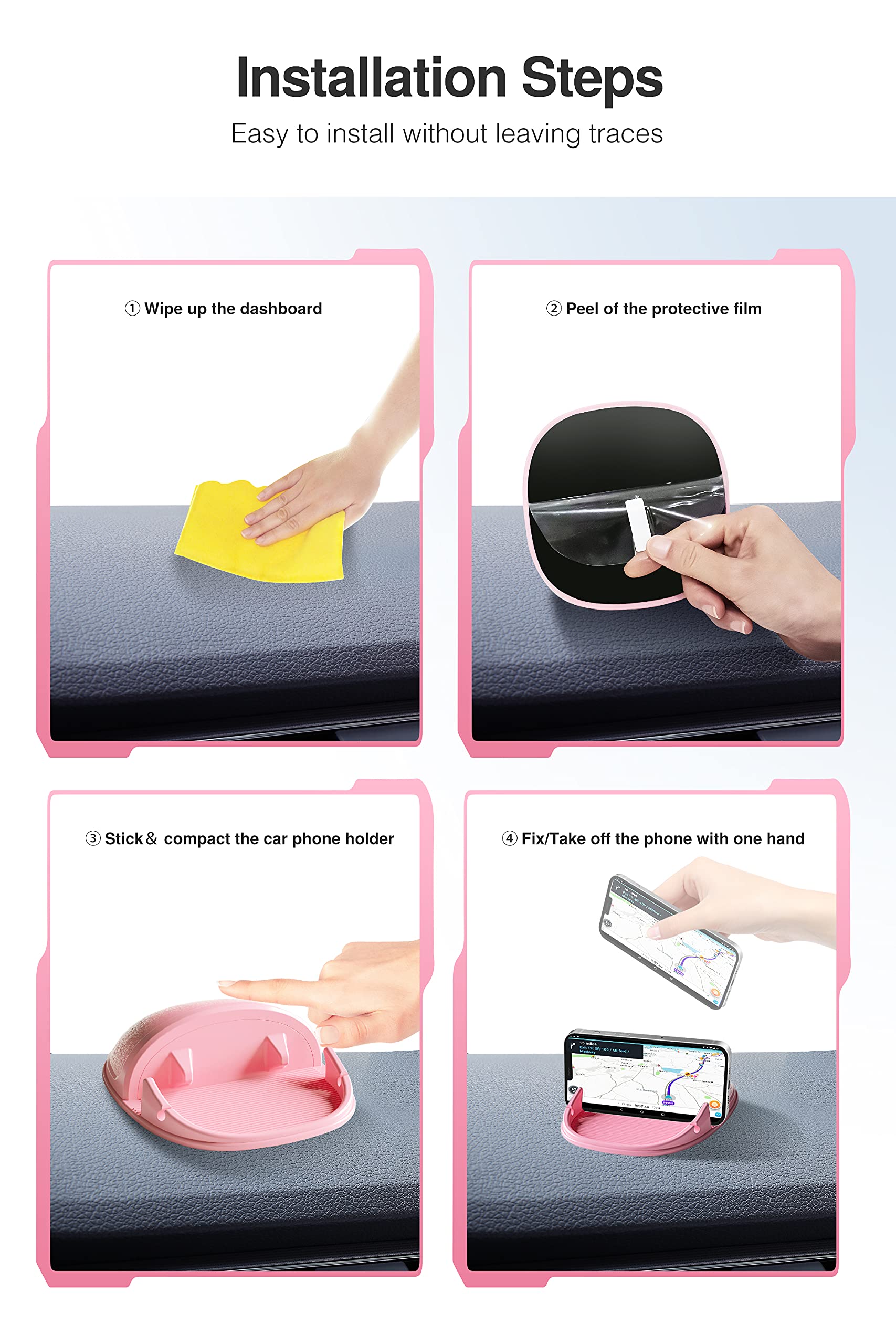 Loncaster Car Phone Holder, Pink & Purple Car Phone Mount Silicone Car Pad Mat for Various Dashboards, Slip Free Phone Stand Compatible with iPhone, Samsung, Android, GPS Devices and More