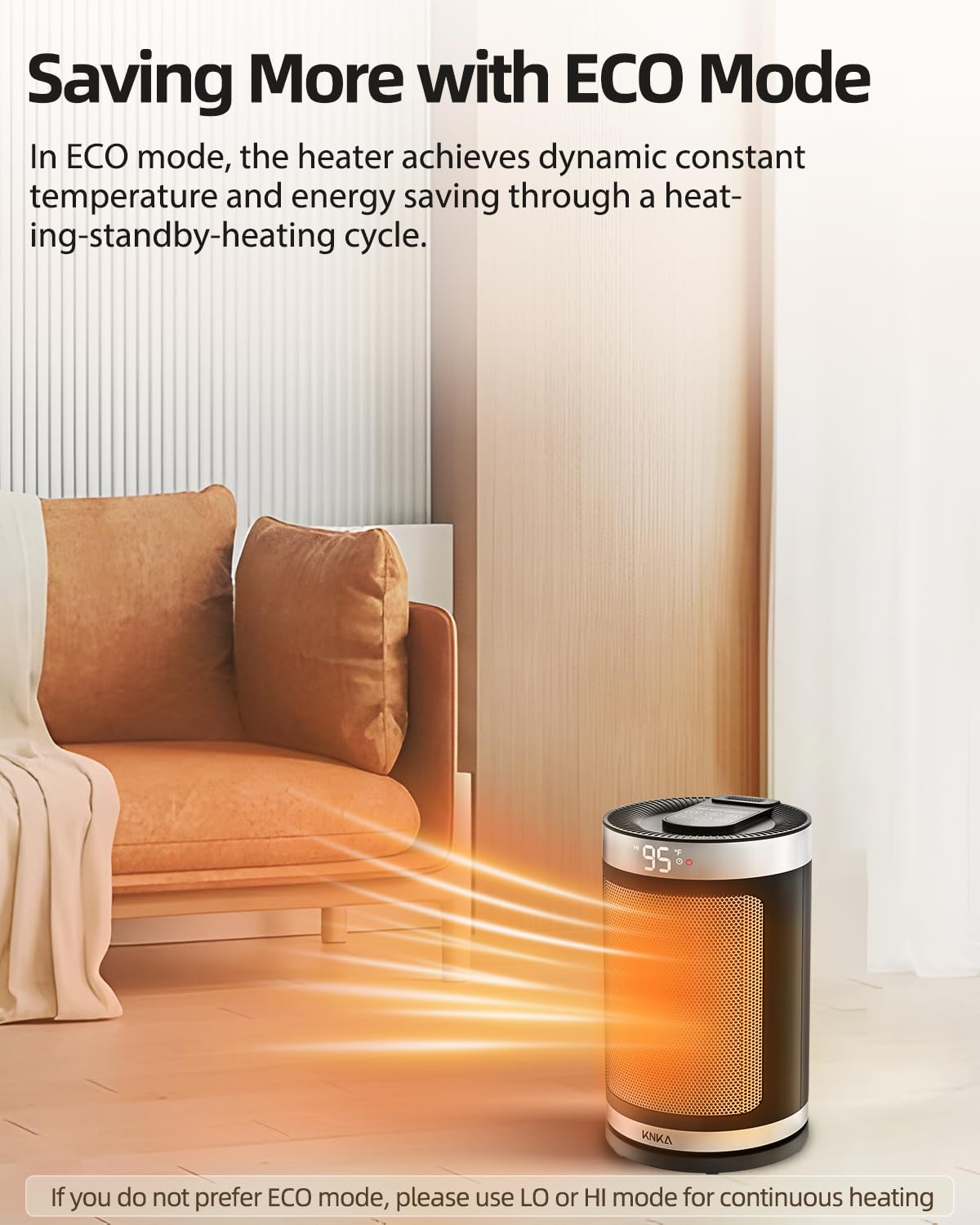 KNKA Space Heaters for Indoor Use, Portable Electric Heater with Thermostat, 90ยฐ Oscillation, 4 Mode, 12H Timer, 1500W Fast Safe Heating Ceramic Heater for Bedroom, Home, Office - ETL Certified, 9.4"