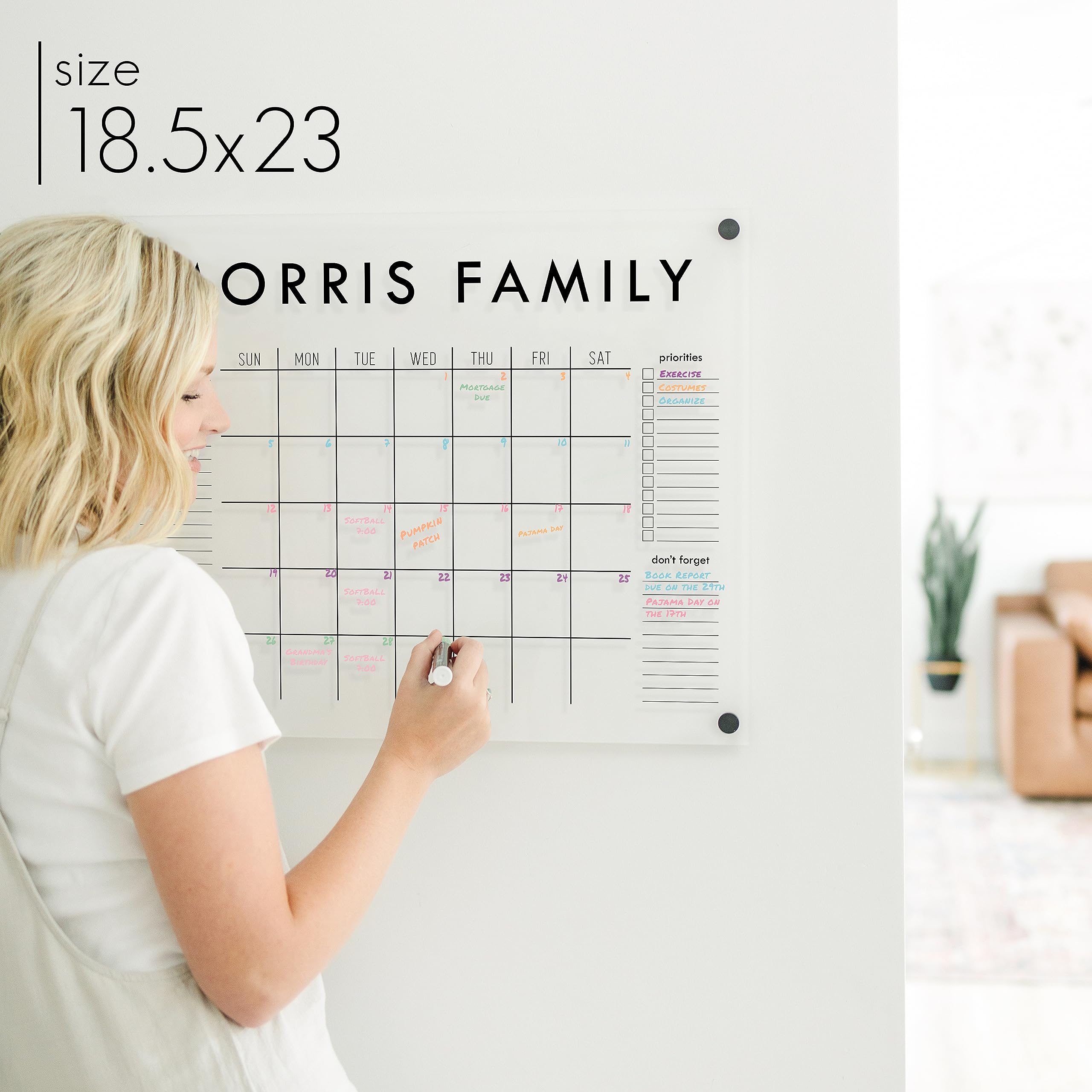 Large Acrylic Calendar, Dry Erase Monthly Acrylic Calendar, Dry Erase Wall Calendar