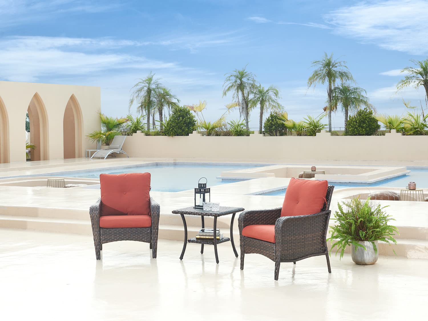 HUMMUH Outdoor Wicker Patio Chairs Set of 2 with Side Table,PE Rattan Bistro Table and Chairs for Yard Backyard Lawn Porch