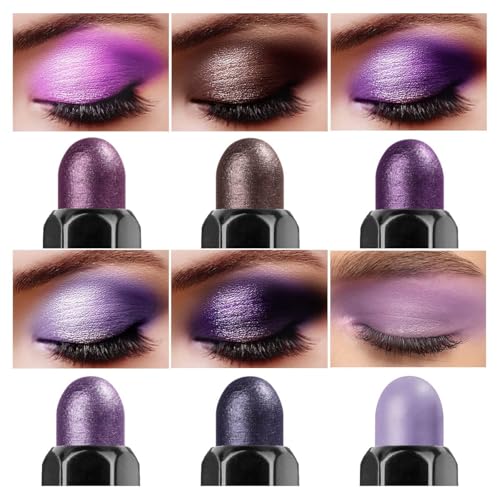 LUXAZA 6 PCS Neutral and Brown Metallic Eyeshadow Stick Pencil Crayon,Champagne Shimmer Cream Eye Brightener Stick Highlighter Makeup,Pro Waterproof & Long Lasting