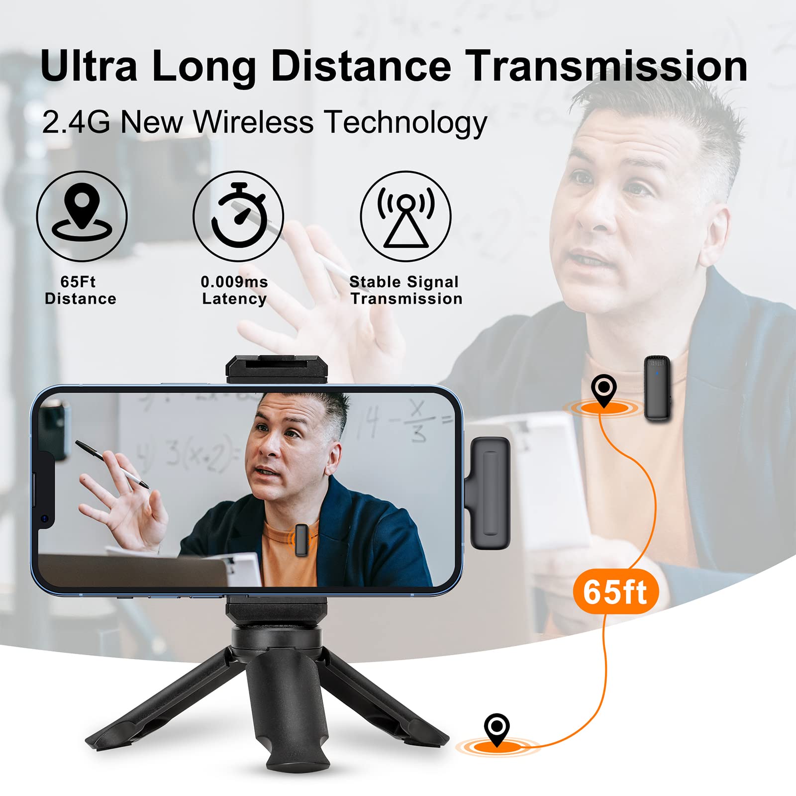 HOTEC Wireless Lavalier Lapel Microphone for iPhone iPad with Charging Case for Live Stream Video Recording