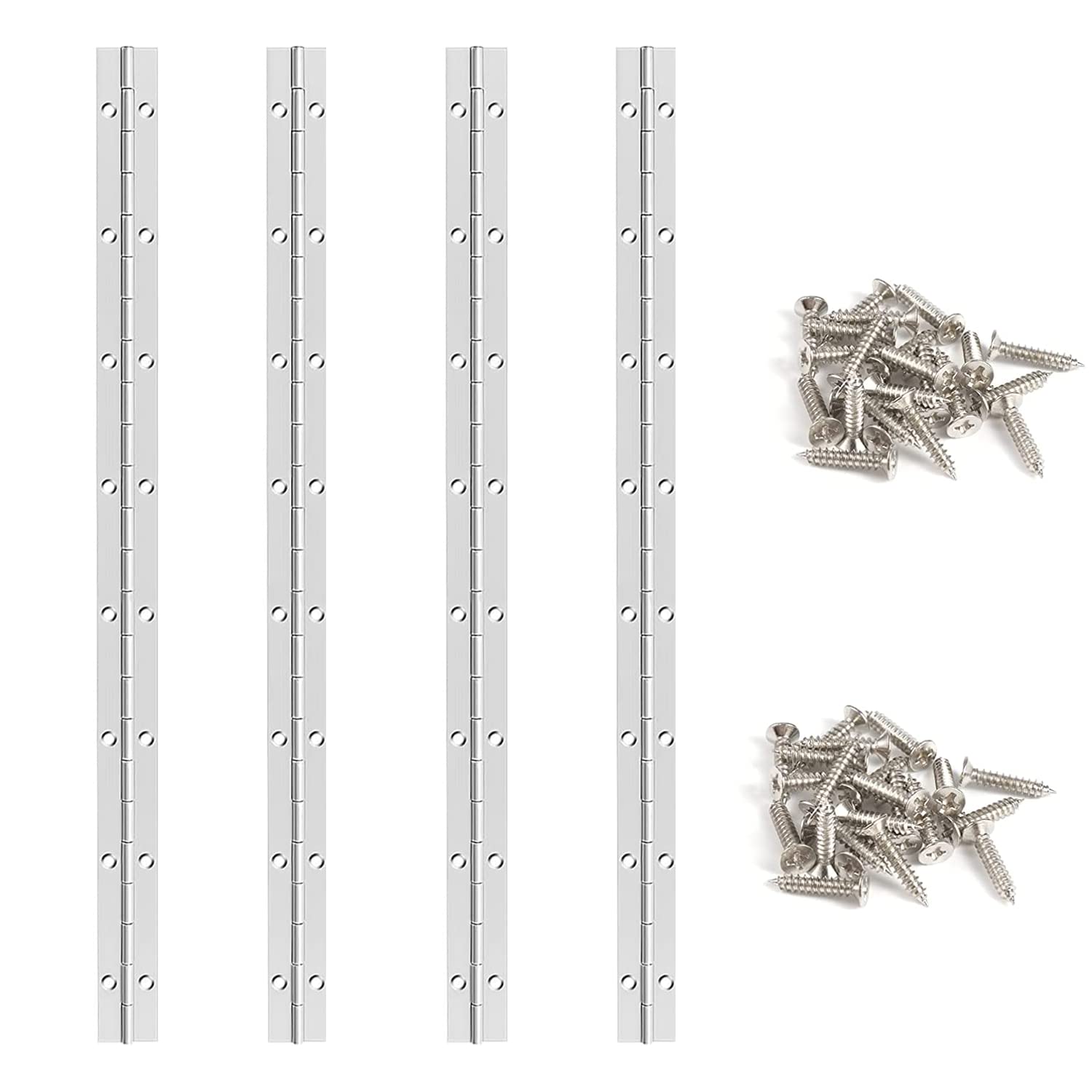 HyPROM Piano Hinge Heavy Duty Continuous & Piano Hinges,4PCS 16Inch Stainless Steel Piano Hinges Folding Door Butt Hinge,0.04" Thickness 1.2”Open Width for Boats Cabinets Storage Box with Screws