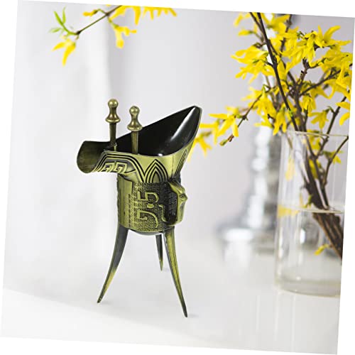 Hohopeti Antique Copper Mug Ancient Drinkware Gift Home Decoration Cup Tea Table Decoration Antique Cup Prop Retro Wine Cup Tripod Office Ornaments Zinc Alloy Chinese Style