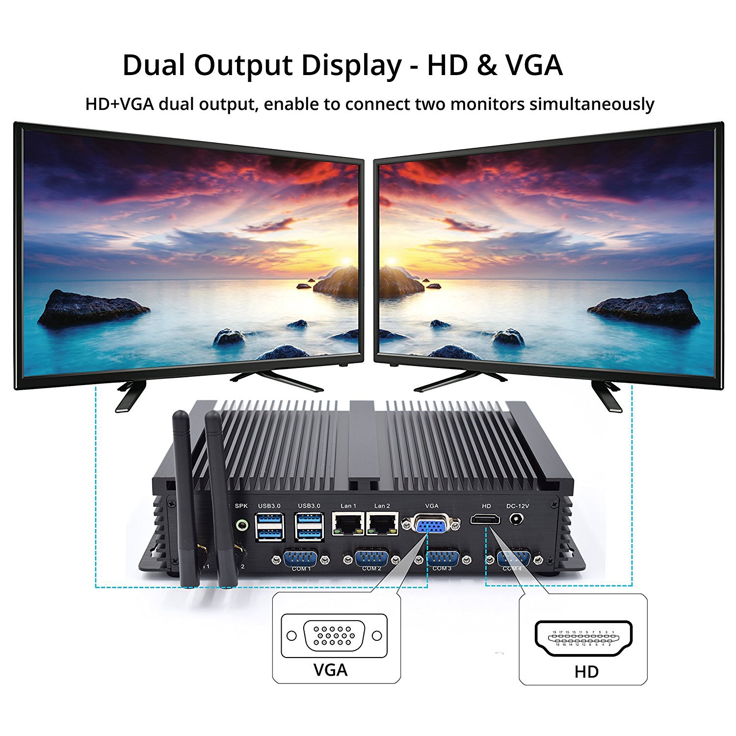 IDEARACE Silent Gaming PC, Intel i5 CPU Personal Computer, 8GB RAM, 512GB SSD, 4xCOM RS232, 2xNICs, HD&VGA, Metal Case, W-11 Pro