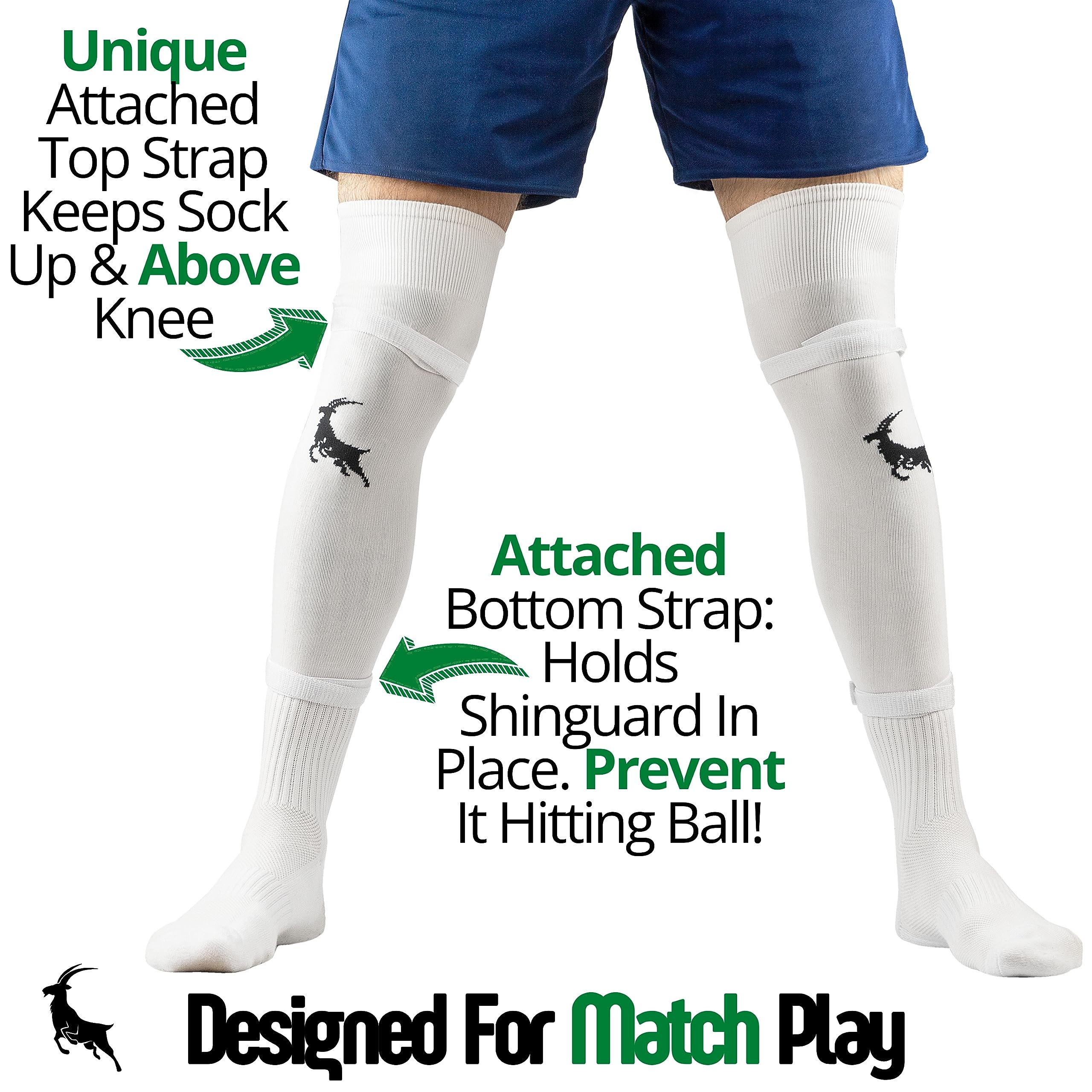 Jean Lemond Strike Soccer Socks with In-Built Straps to Keep Shinguard in Place. Adult Youth Kids. (Small, Absolute White)