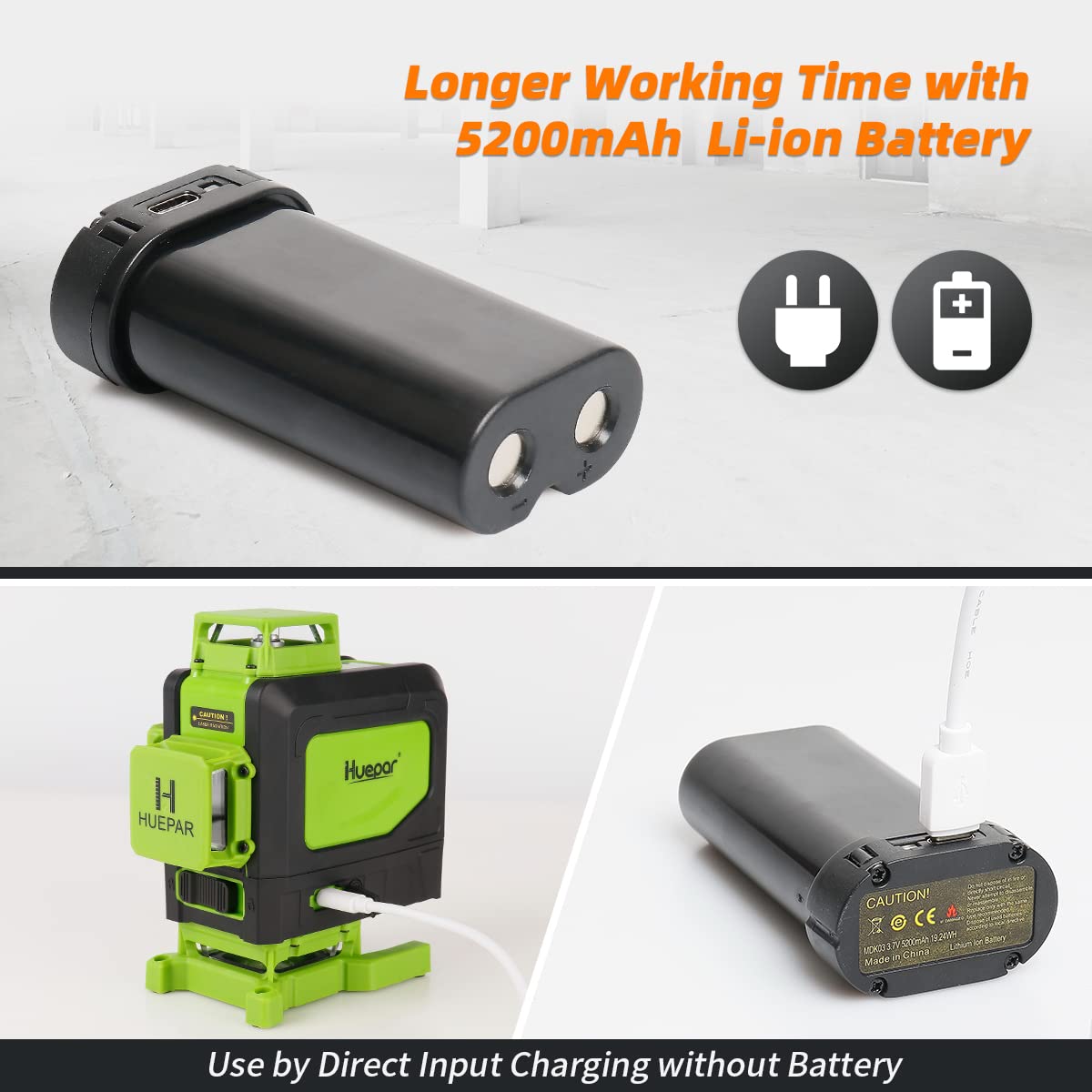 Laser Level Self-leveling Huepar 4x360 Green Cross Line Floor Laser Tool with Remote Control -2 x 360 Horizontal/Vertical Lines Nivel láser with Rechargeable Li-ion Battery & magnetic Bracket-904DG