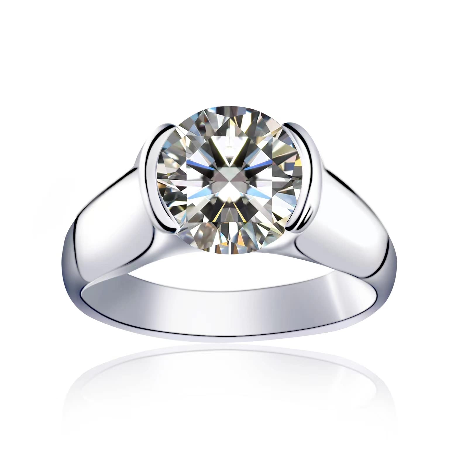 Jiostonor 1.5CT Oval Round Cut Moissanite Half Bezel Set Ring Lab Created Diamond Sterling Silver Engagement ring
