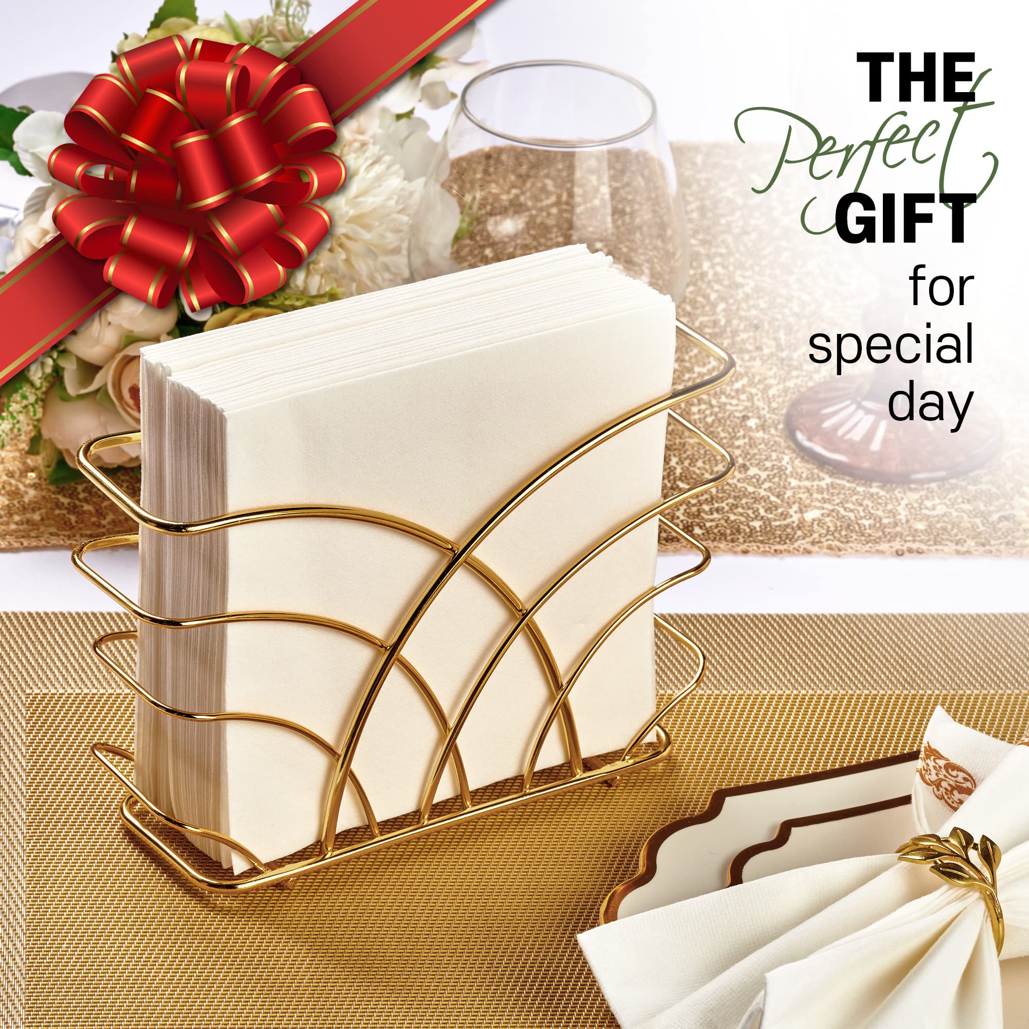 LEVIMETREE Gold Napkin Holder for Table - Stainless Steel Napkin Holders for Kitchen, Napkin Holders for Paper Napkins, Modern Serviette Holder Tissue Dispenser, Modern Napkin Holder for Table