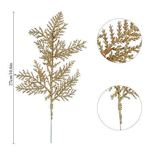 HO2NLE Glitter Christmas Pick Artificial Cedar Sprigs Cedar Spray Branches Christmas Floral Picks Artificial Tree Branches Decorfor Vase Christmas Tree Winter Home Xmas Decor 12pcs