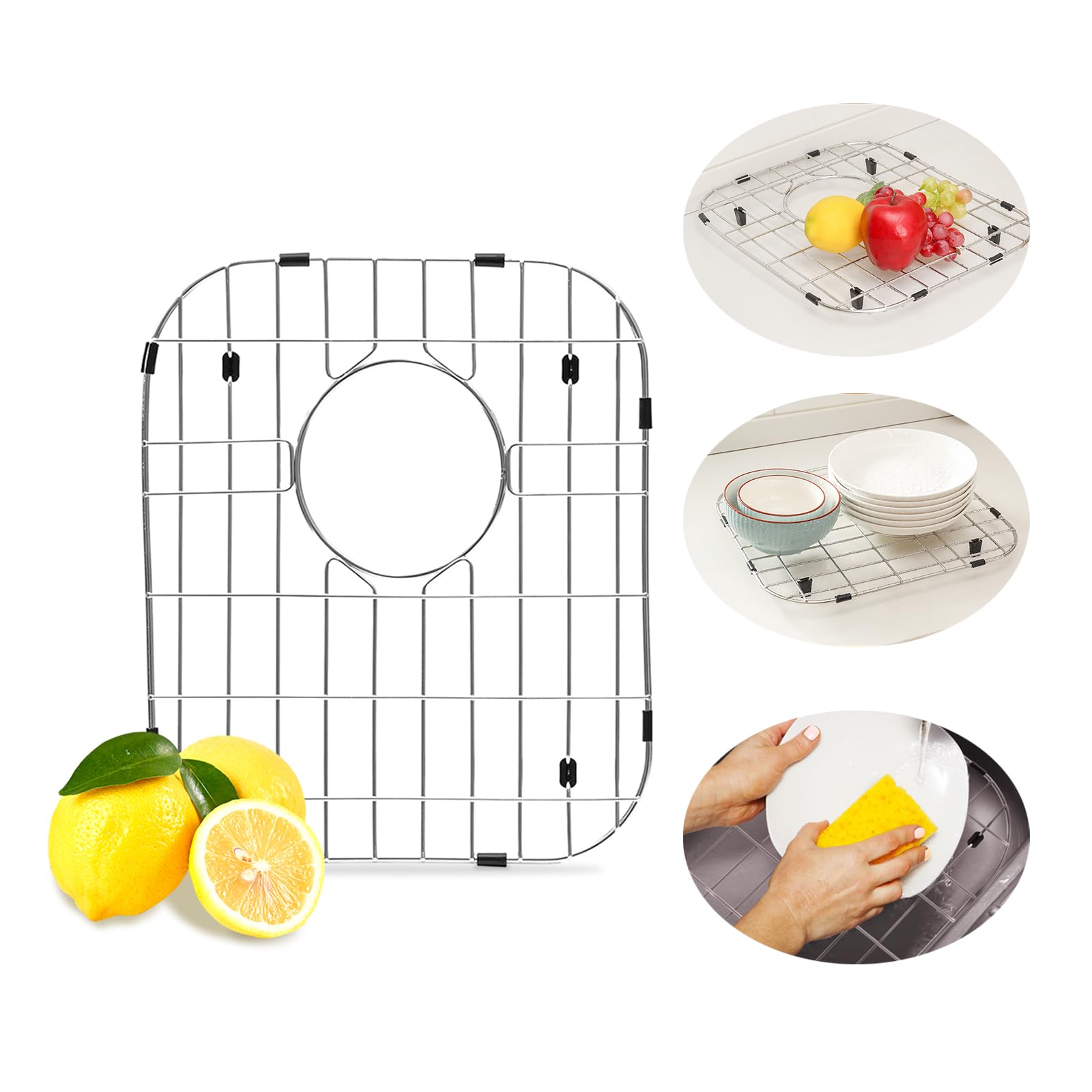 LYFLY 12.6×14.6 inches with Rear Drain for Sink, Kitchen Sink Grid, Stainless Steel sink protector, sink rack, Sink Mat, sink protectors for kitchen sink S-