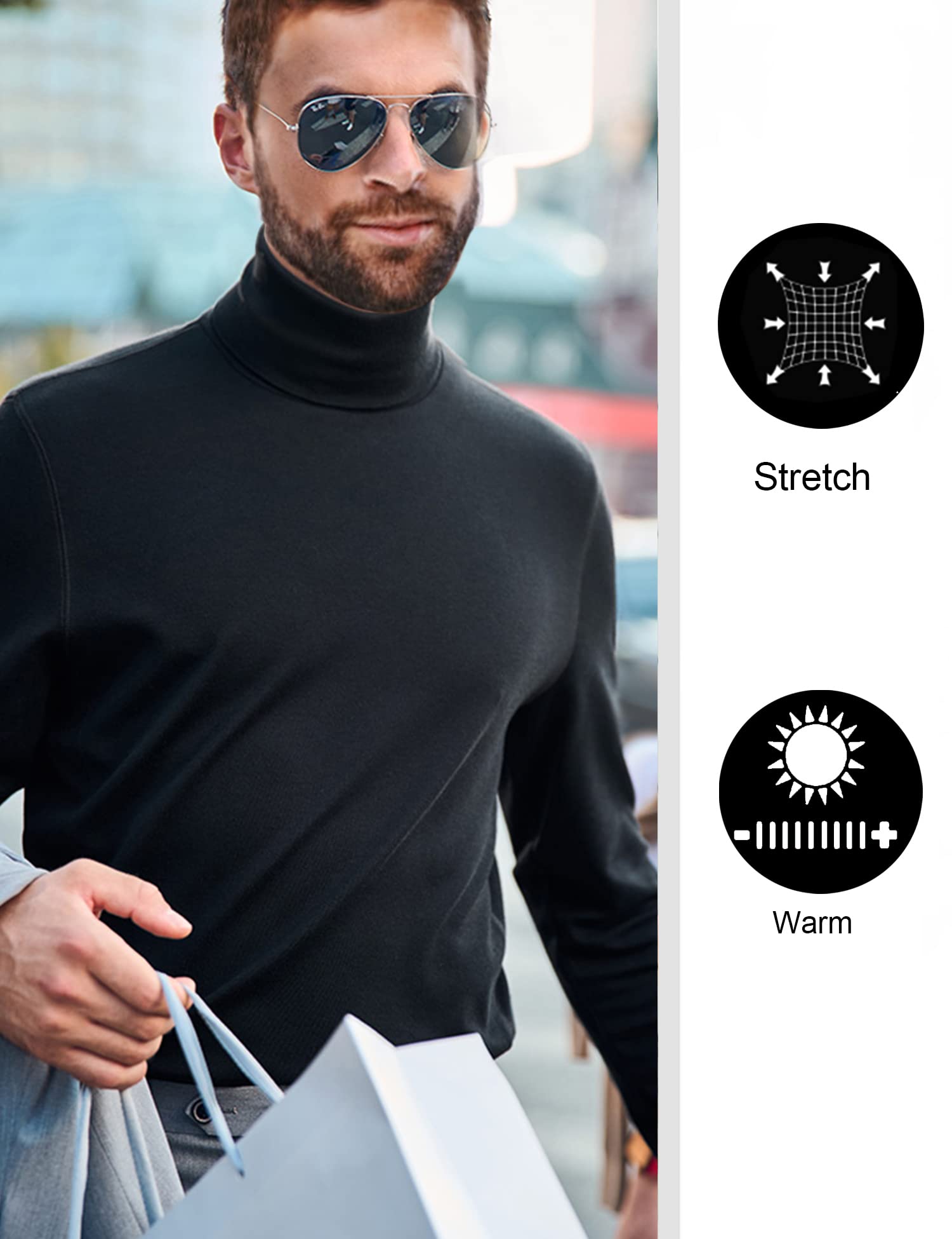 HOPLYNN Men's 2 Pack Fleece Lined Turtleneck Men Thermal Turtle Neck Long Sleeve Shirts Mock Pullover Sweater Tops Black Grey X-Large