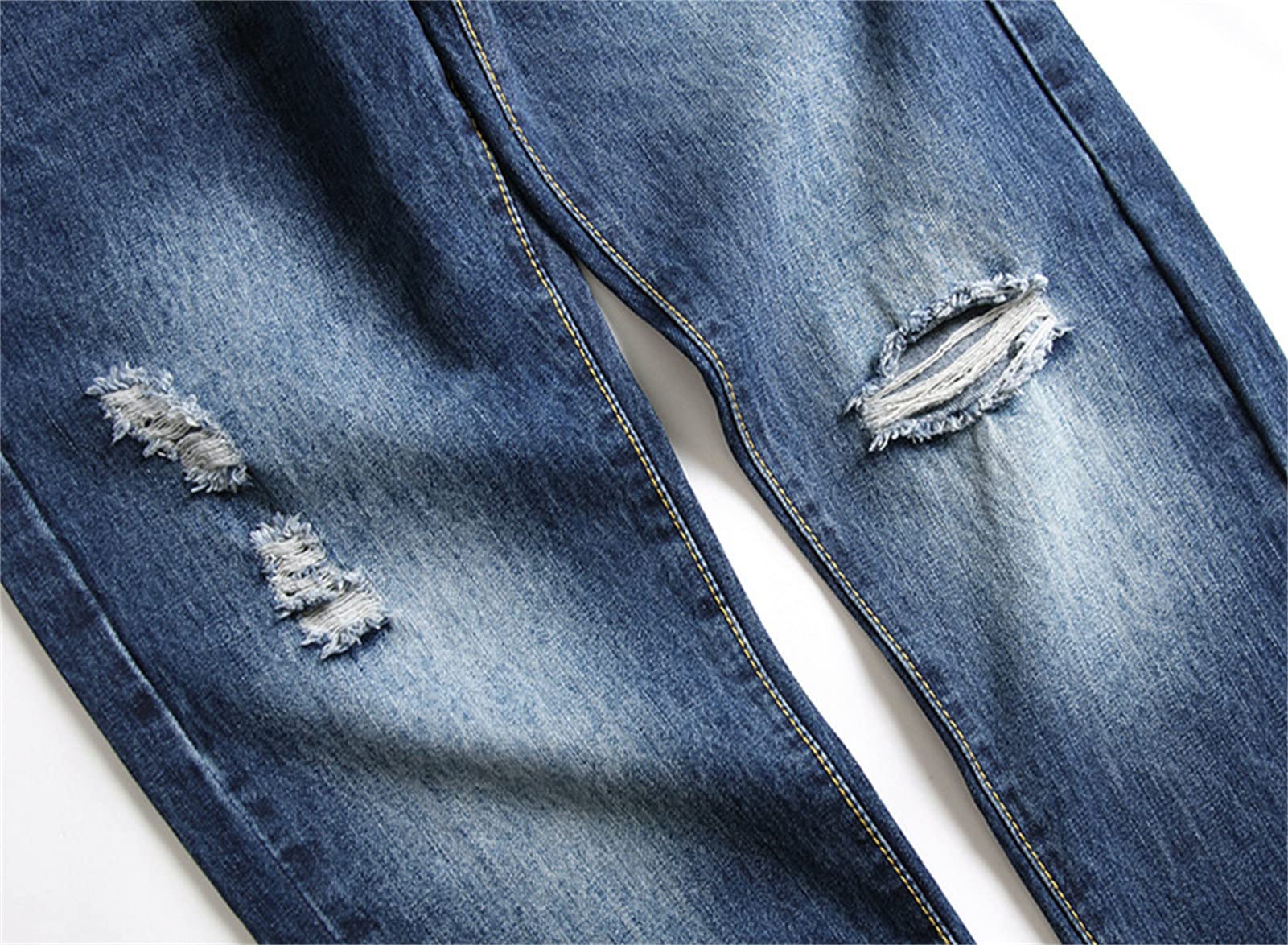 Men's Lightweight Hip Hop Jeans Ripped Straight Leg Washed Denim Jeans Vintage Stretch Distressed Jean Pants (Dark Blue,30)