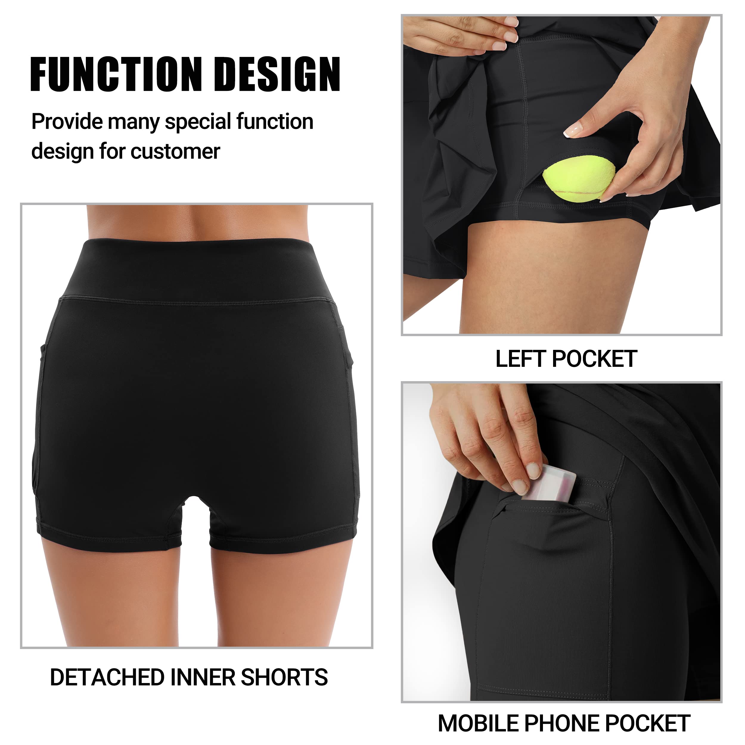 JAFINSY Women One Shoulder Workout Tennis Dress with Bra & Shorts for Exercise Golf Athletic Black
