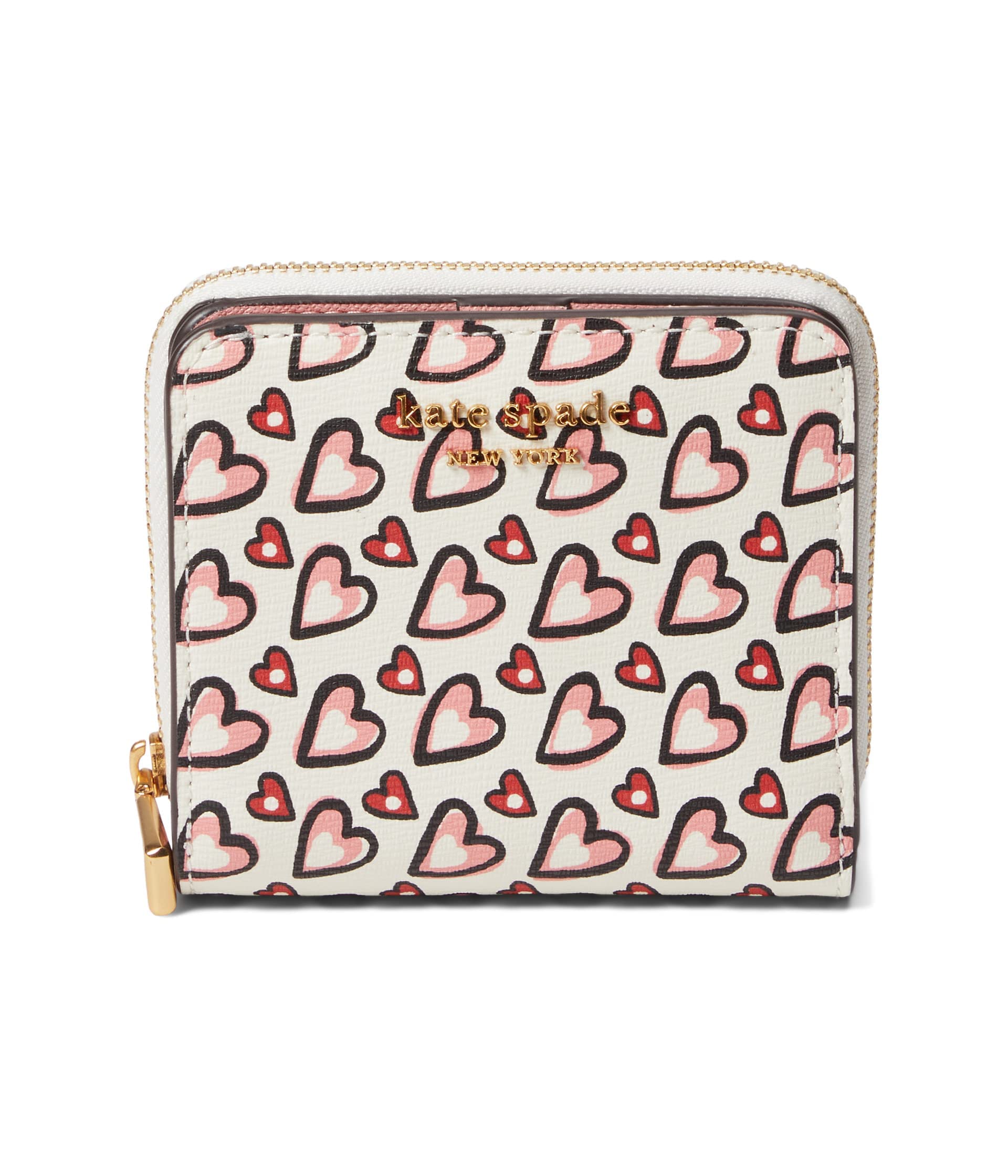 kate spade new york Morgan Valentines Heart Print Small Compact Wallet Cream Multi One Size