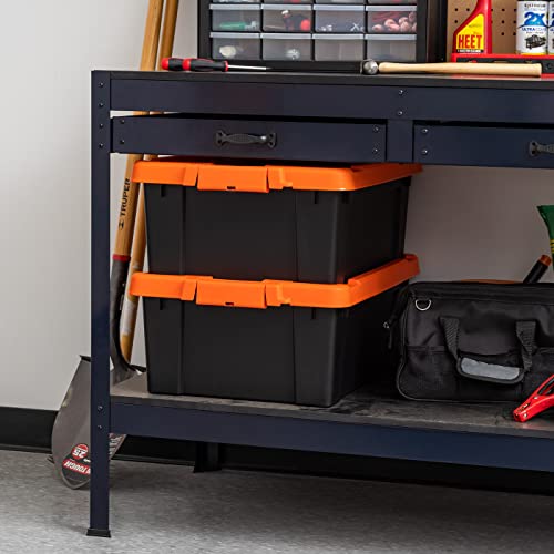 IRIS USA 11 Gallon Loackable Storage Totes with Lids, 2 Pack - Orange Lid, Heavy-Duty Durable Stackable Containers, Large Garage Organizing Bins Moving Tubs, Rugged Sturdy Equipment Utility Tool Box