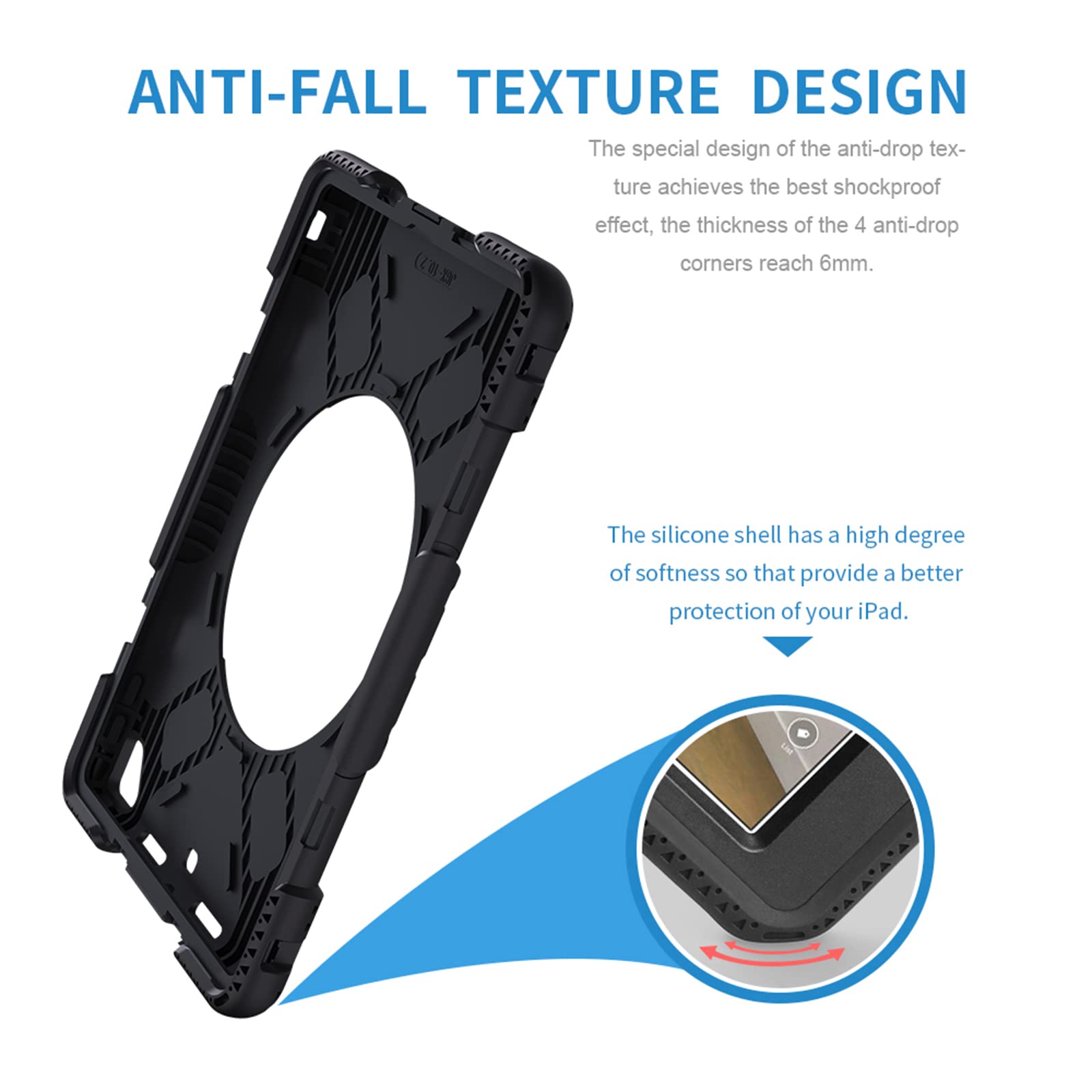 MR.HFSW Black Rugged 10.2 Inch Hard Case for Apple Ipad Protective Cover 7th 8th 9th Generation with Pencil Holder Travel Shoulder Carrying Hand Strap Stand Handle Extra Protection