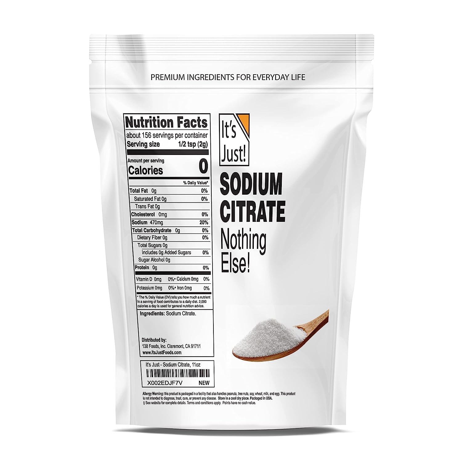 It's Just - Sodium Citrate, Food Grade Thickener, Non-GMO, Cheese Sauce Emulsifier, Spherification, Preserve Foods, 11oz