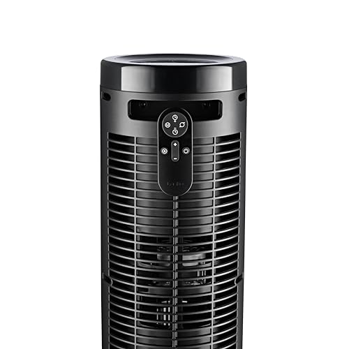 Lasko Elevation 42”-54” Adjustable Height Pedestal Tower Fans for Home, 31 ft/s Airflow, Quiet 28 dB on Low, 90° Oscillation, 12 Hour Timer, Remote Control, Black, EST100