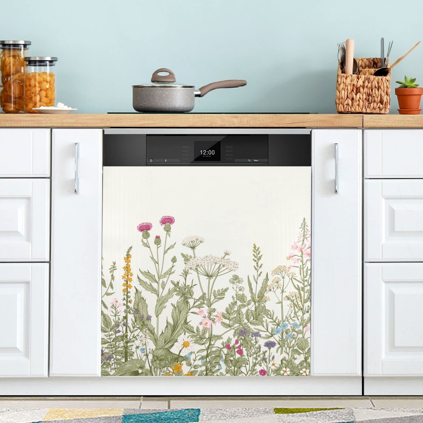 JUMBEAR Herb Flower Dishwasher Magnet Cover, Reuseable Refrigerator Magnet Cover Decal Fridge Microwave Stickers Holiday Party Decor, 23 x 26 Inch