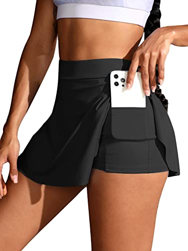 Jeanewpole1 Womens Black Tennis Skirt with Shorts Pockets Athletic Skorts Golf Running