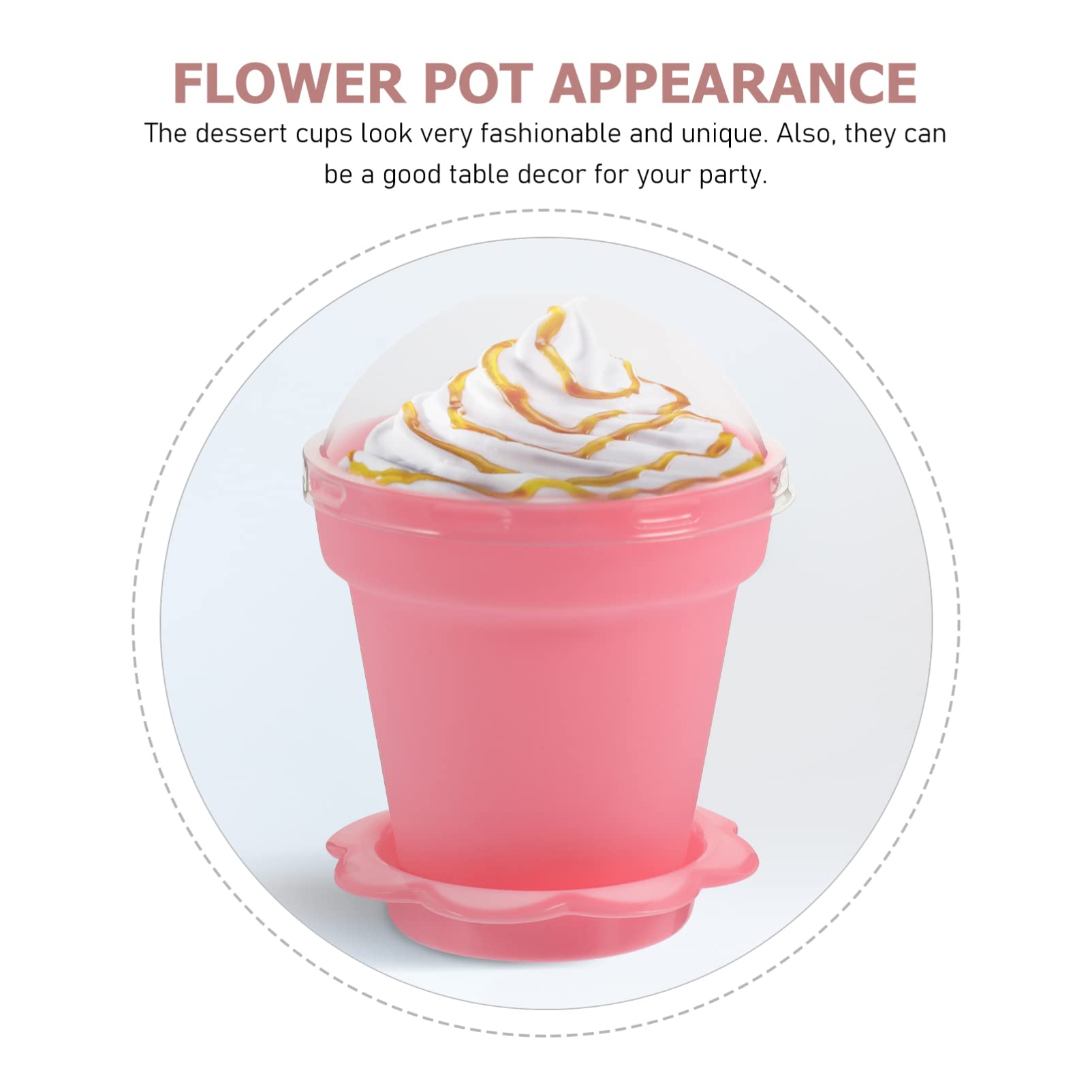 Kichvoe Flower Pot Dessert Cups 25 Sets Novelty Ice Cream Cups with Dome Lids Shovel Spoon for Appetizer Mousse Parfait Yogurt Pink
