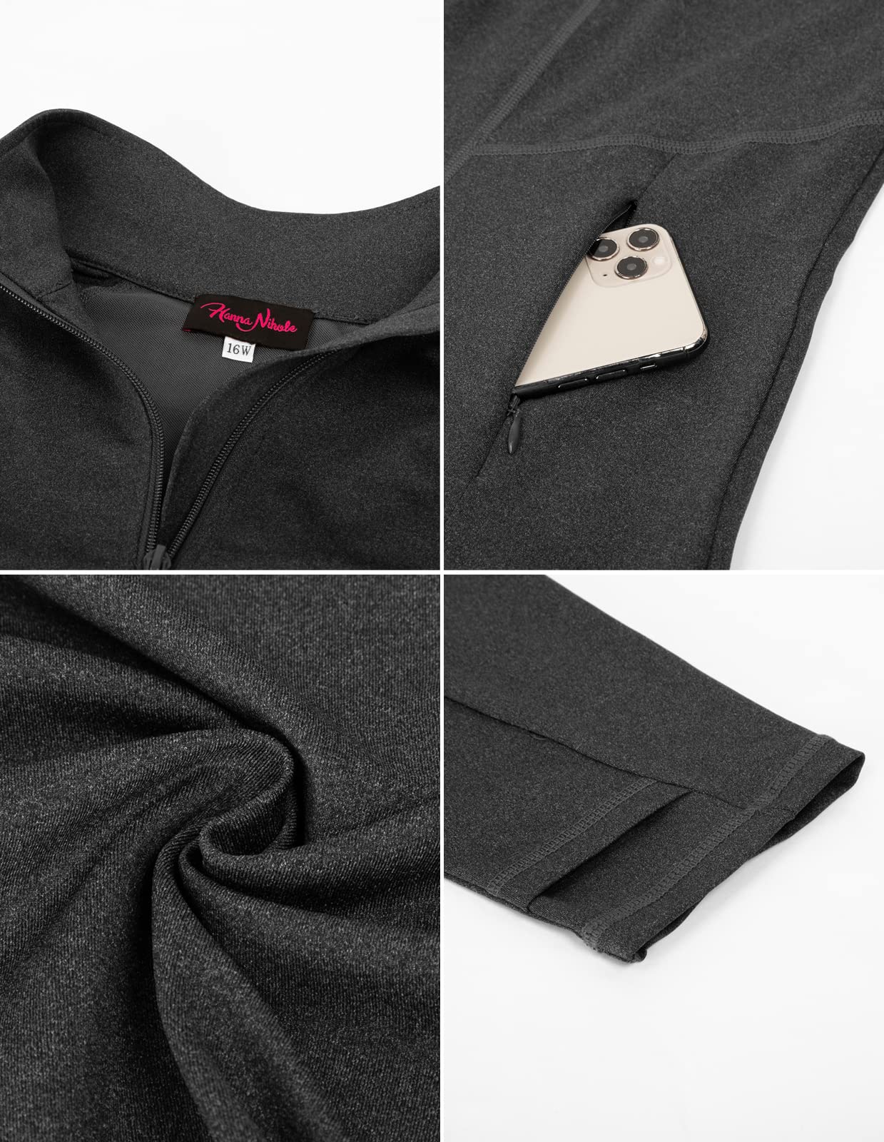 Hanna Nikole Womens Yoga Jacket Plus Size Slim Fit Athletic Gym Workout Track Activewear Dark Grey 18W