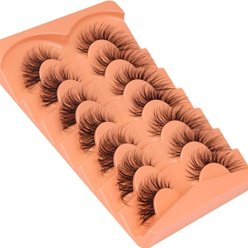 Lashes Russian Strip Natural Wispy False Eyelashes Cat Eye Fluffy D Curl Lash Soft Volume 16 Pairs Lashes Pack Reusable Fake Eyelash by Winifred