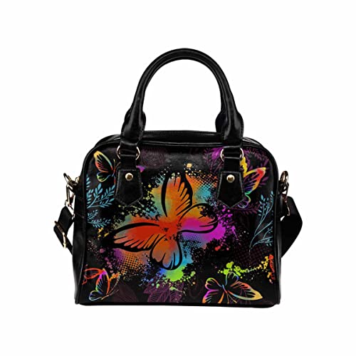InterestPrint Flying Butterflies in Watercolor Womens PU Leather Handbag Travel Shoulder Bag
