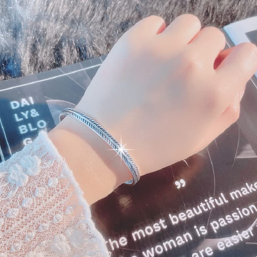 Jeolory Shiny Cute 925 Silver Plated Simple C-Shape Feather Open Cuff Adjustable Wrist Bracelet Bangle Fashion Jewelry (Silver)