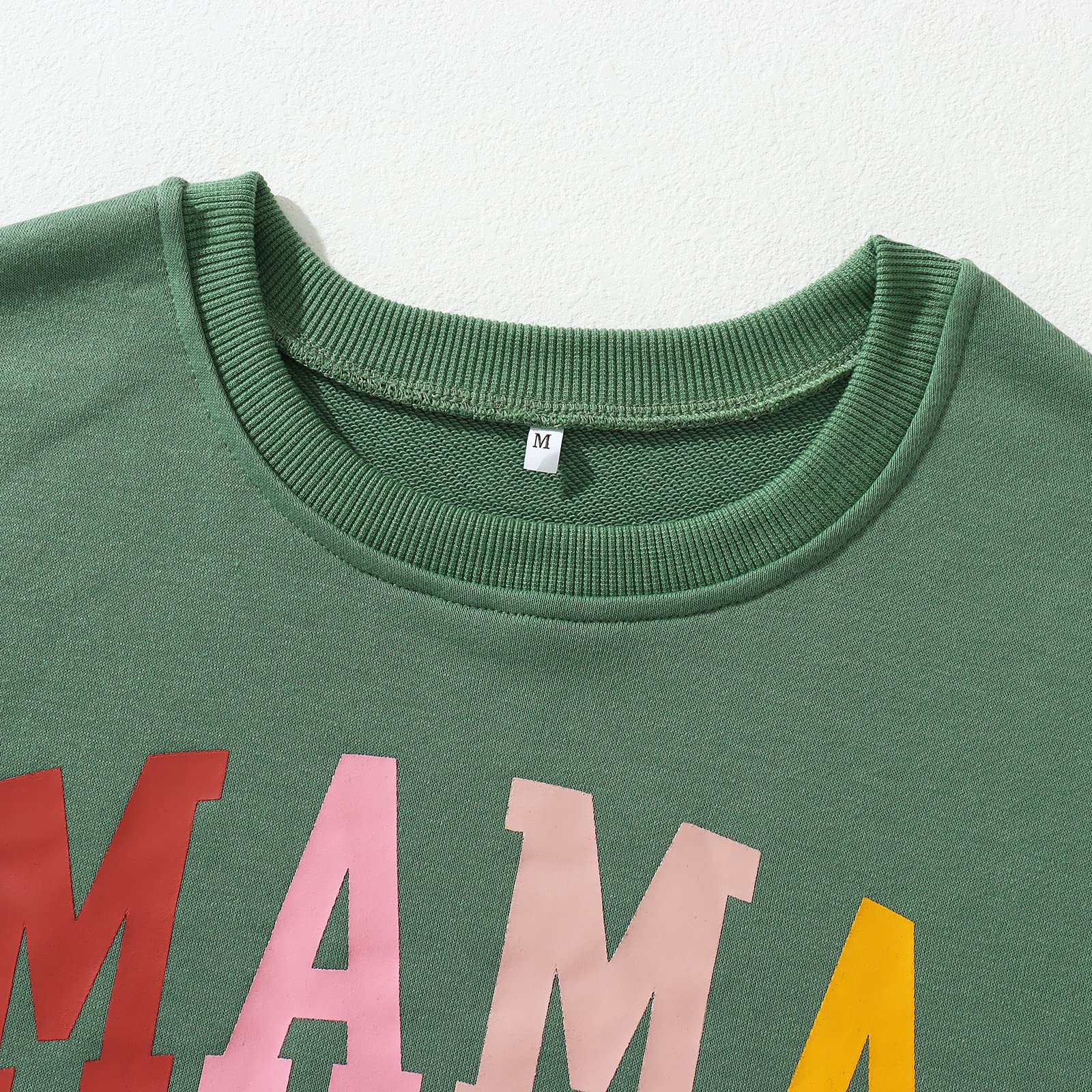 KEKEMI Mama Sweatshirt For Women Crewneck Mama Letter Print Pullover Tops Long Sleeve Mom Life Shirts Casual MAMA Graphic Top(Green-05,Small