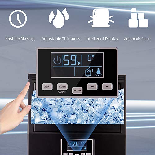 LEO11EE Freestanding Commercial Ice Maker Machine 66LBS/24H, Auto-Clean Built-in Automatic Water Inlet Clear Ice Cube Maker with Scoop, Ideal for Supermarkets Cafes Bakeries Bars Restaurants Home