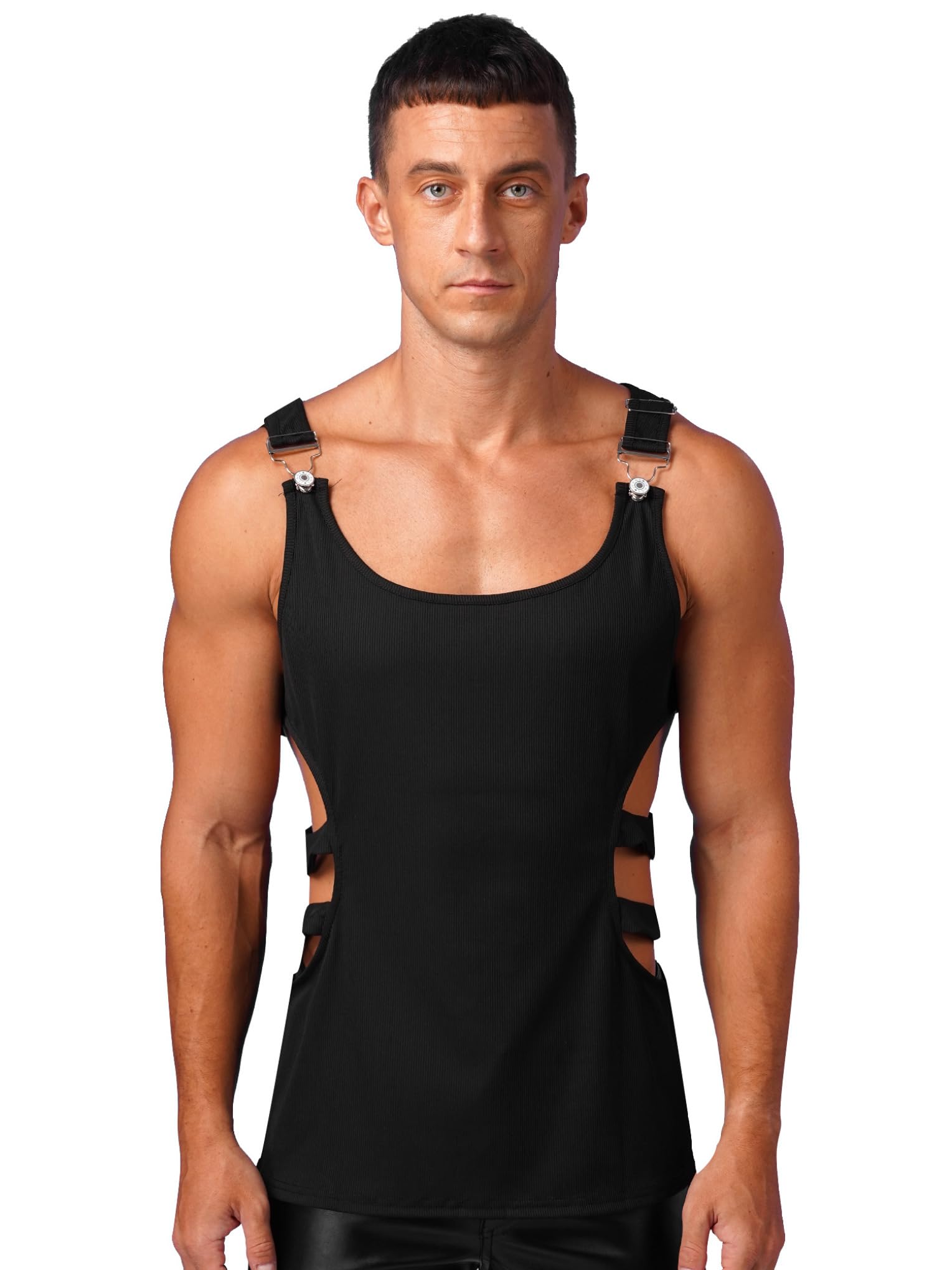 Hansber Men's Hollow Out Side Tank Top Compression Athletic Muscle T-Shirt Rave Vest Clubwear Type A Medium