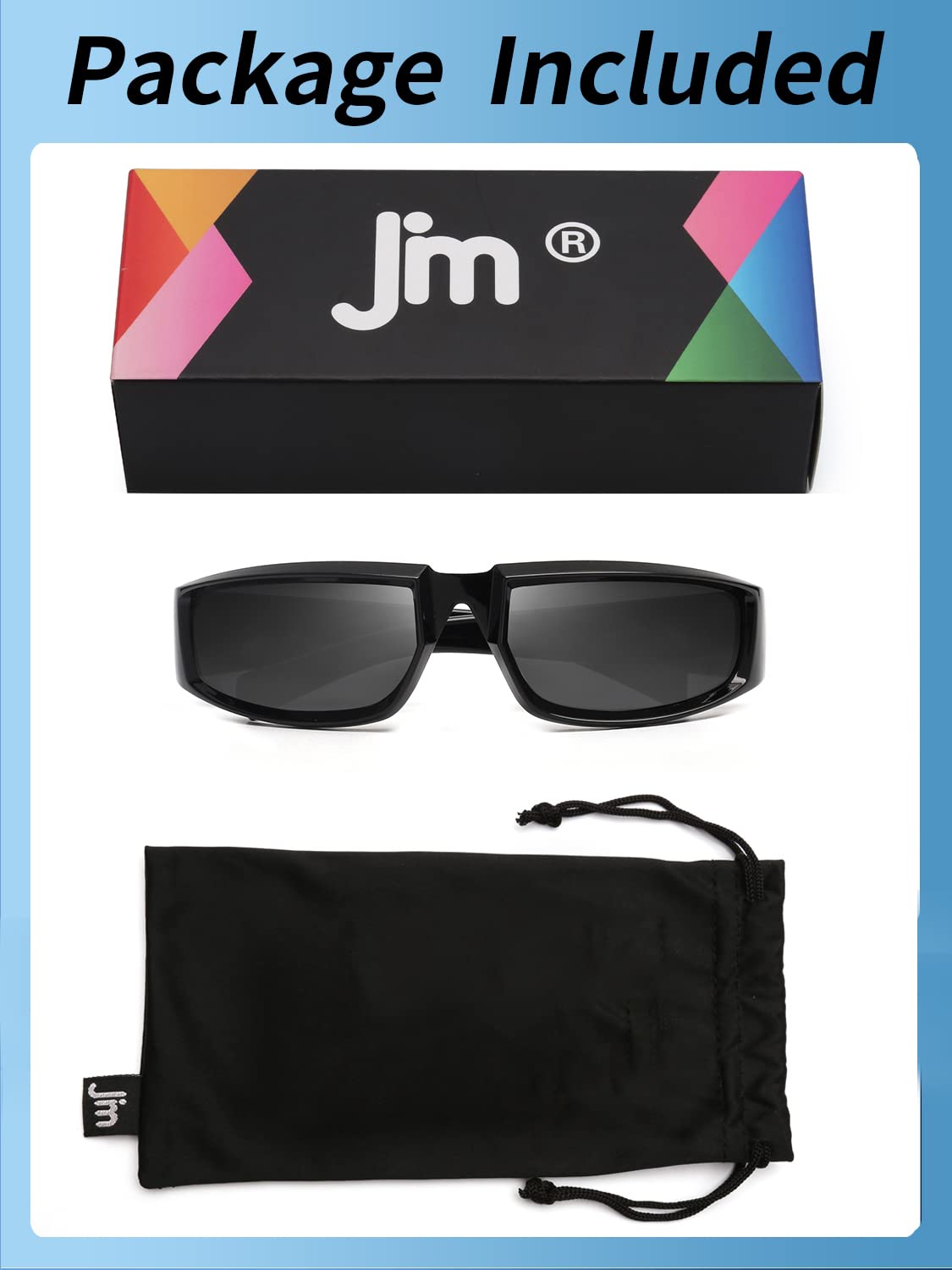 JM Wrap Around Y2K Sunglasses for Men Women Trendy Rectangle Futuristic Sports Shades Black/Grey