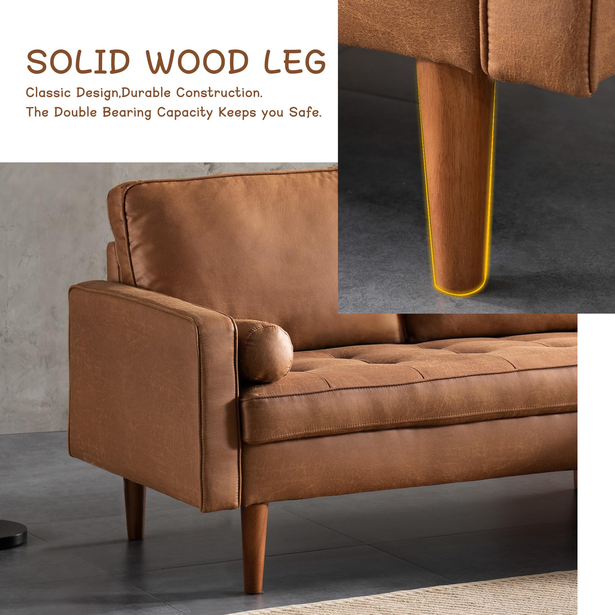 ovios 83" L-Shape Sofa Couch with Chaise, Suede Leather Couches with Comfy Cushions, Minimalism Deep Seat Cloud Sofas for Living Room Apartment, Right Chaise, Brown