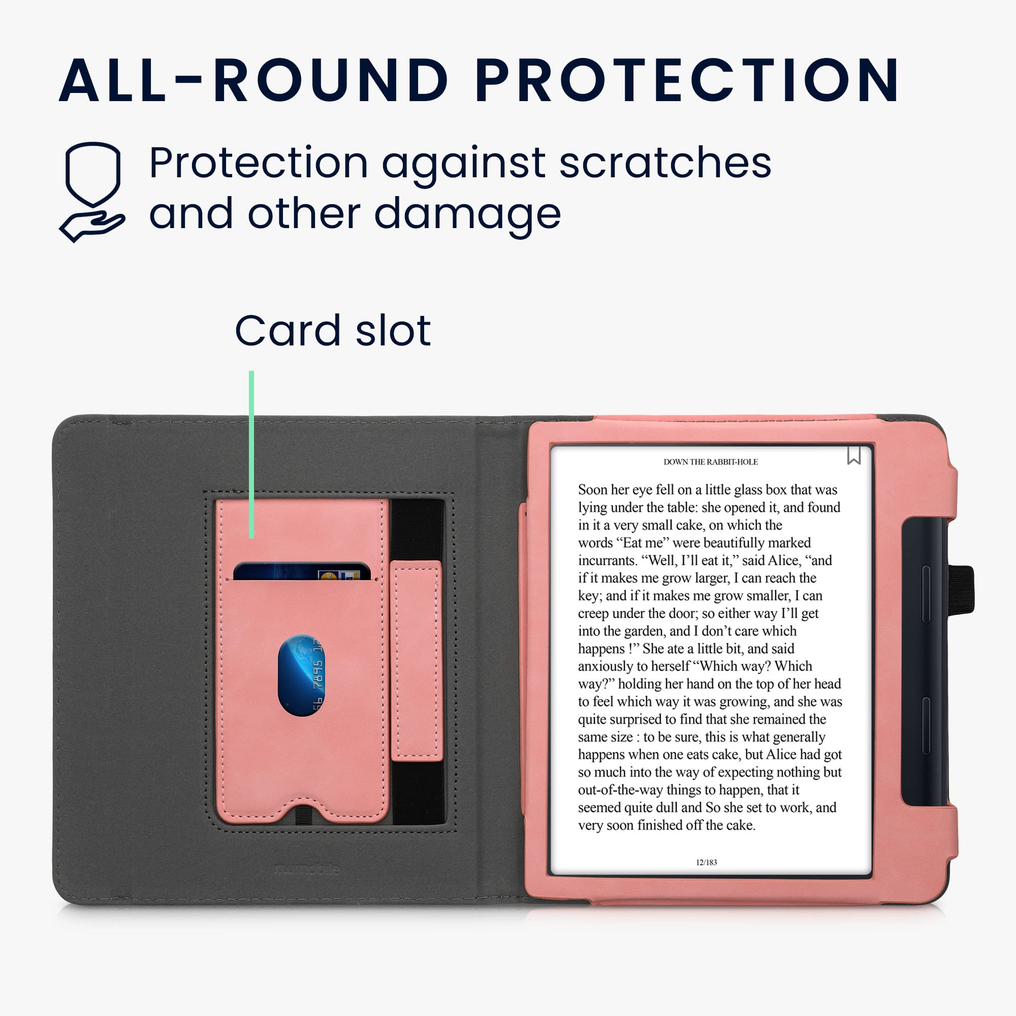 kwmobile Case Compatible with Kobo Sage - Cover Faux Nubuck Leather e-Reader Flip Case - Dusty Pink