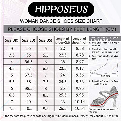 HIPPOSEUS Women's Latin Dance Shoes Brown T-strap Open Toe Ballroom Salsa Dance Shoes 3" heel,US 5.5