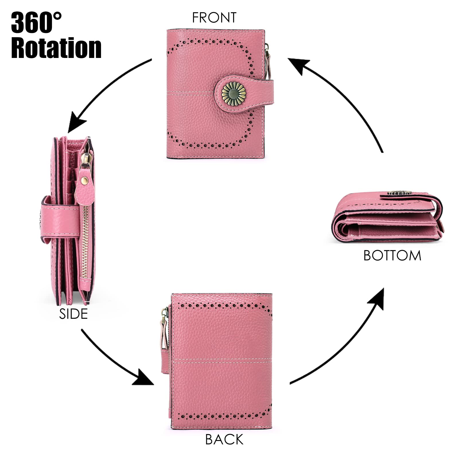KELEEL Small Wallet for Women RFID Blocking Genuine Leather Bifold Wallet Zipper Coin Pocket Credit Card Holder Purse with ID Window