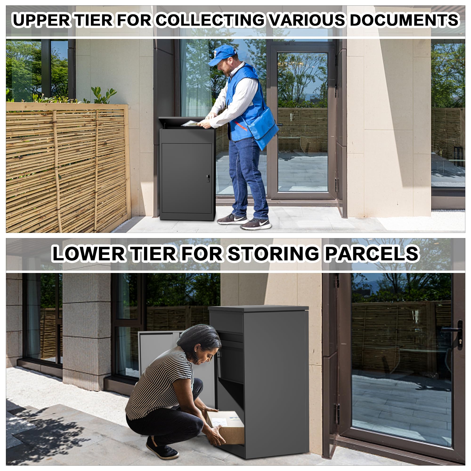 Package Delivery Box for Porch Deck Storage Box, Waterproof Package Drop Box for Outside, Anti Theft Package Lock Box Wall Mounted Package Delivery Boxes (19.7x16.1x41 inch)