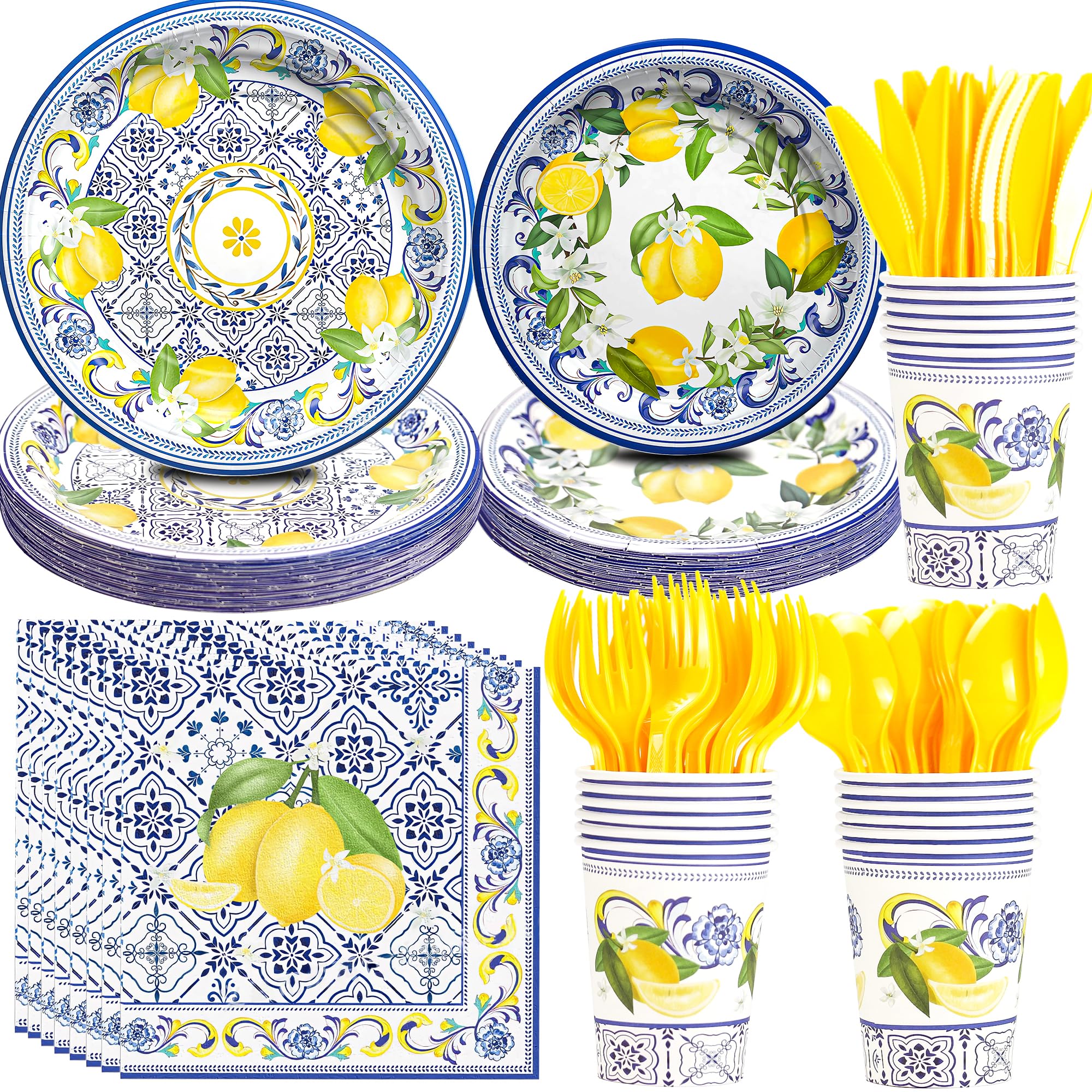 Owelleny Lemon Bridal Shower Decorations Tableware - She Found Her Main Squeeze Bridal Shower Party Supplies, Paper Plate, Napkin, Cup, Disposable Cutlery, Lemon Party Decorations Supplies | Server 24