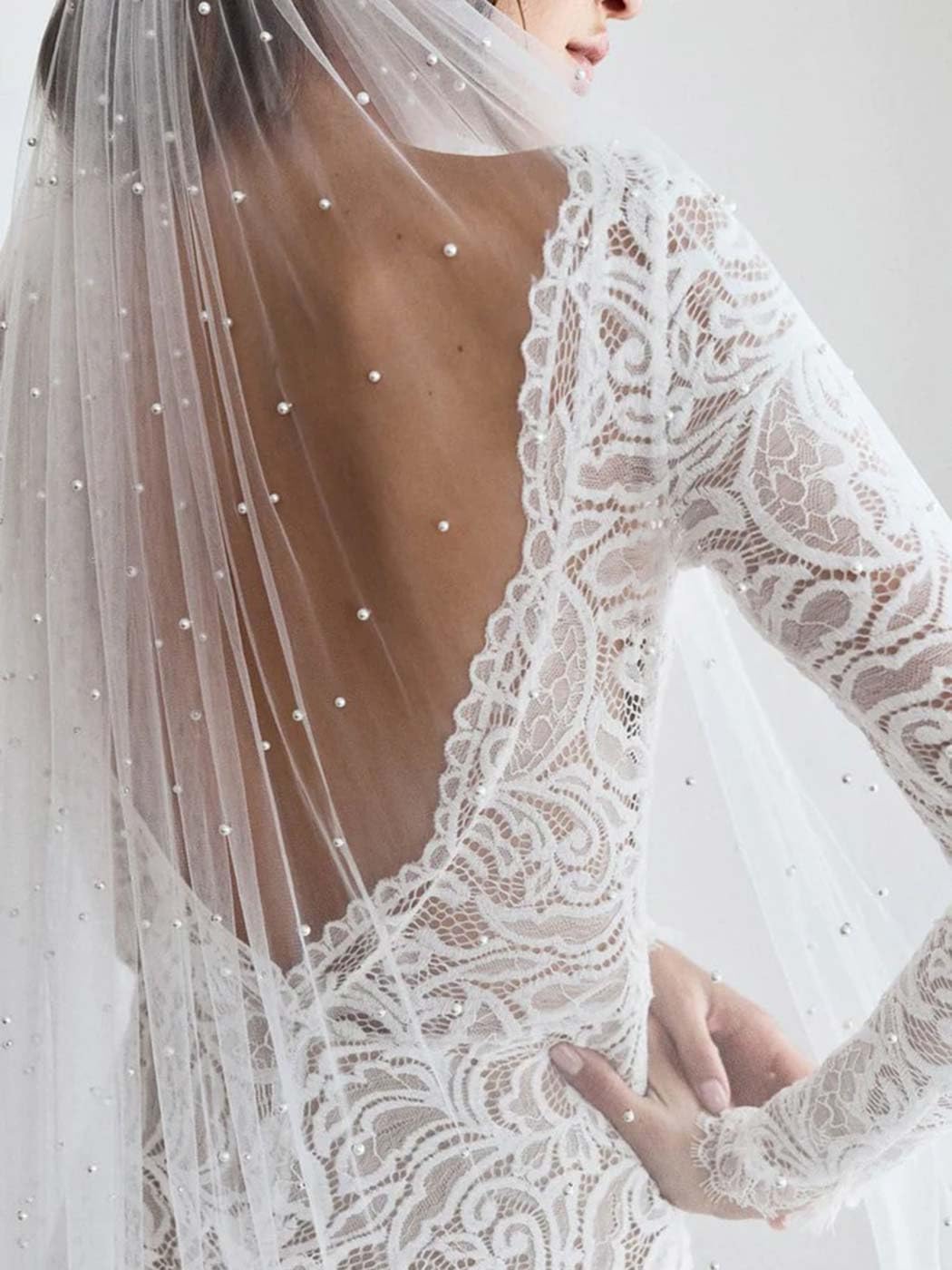 Latious Pearl Cathedral Bride Wedding Veils White 1 Tier Bridal Veil Long Veils with Comb for Brides and Women (White)