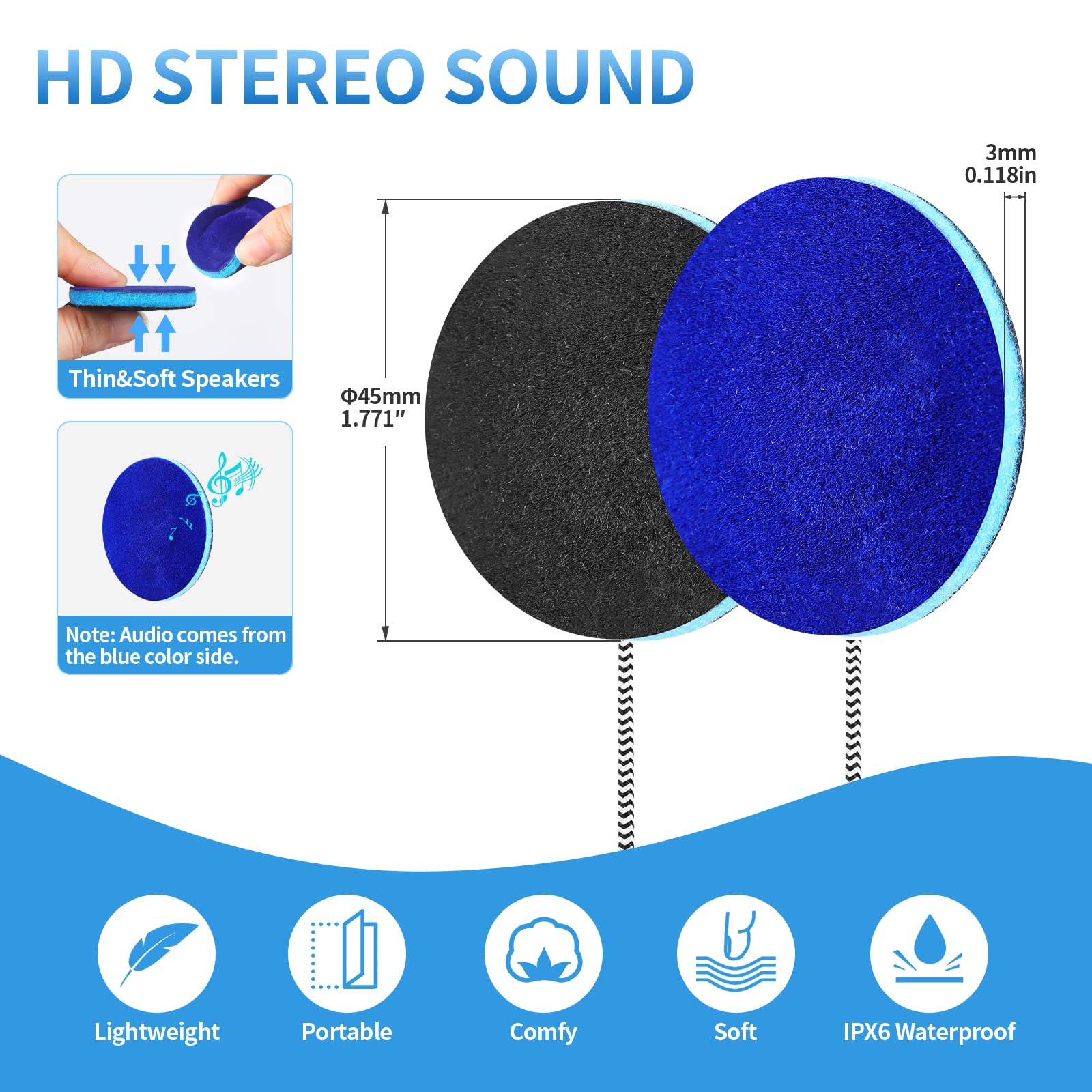 MMUSS Sleep Ultra Thin Pillow Speakers with Stereo for Sleep Headphones. Headband Headphone Replacement (Type-c interface)