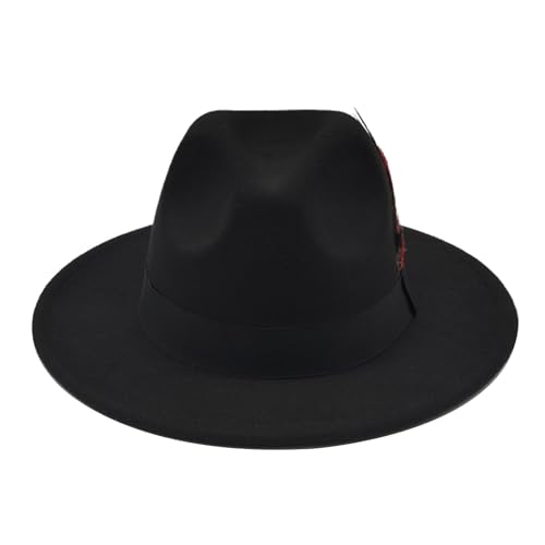 Mens Fedora Hats Classic Wide Brim Fedora Hat for Women Men Dress Hats Black Felt Panama Hat with Band
